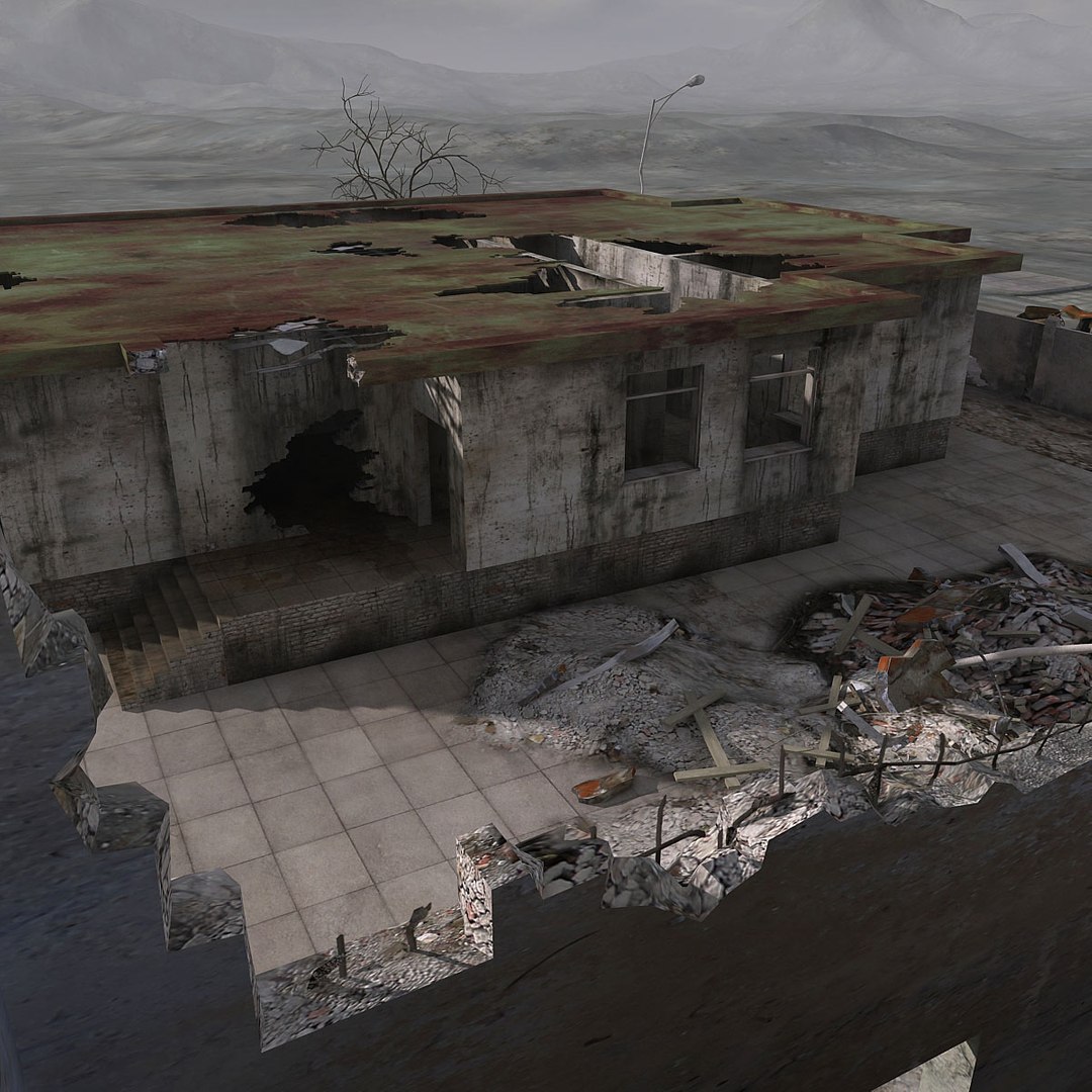 3d model of ruined buildings destroyed city