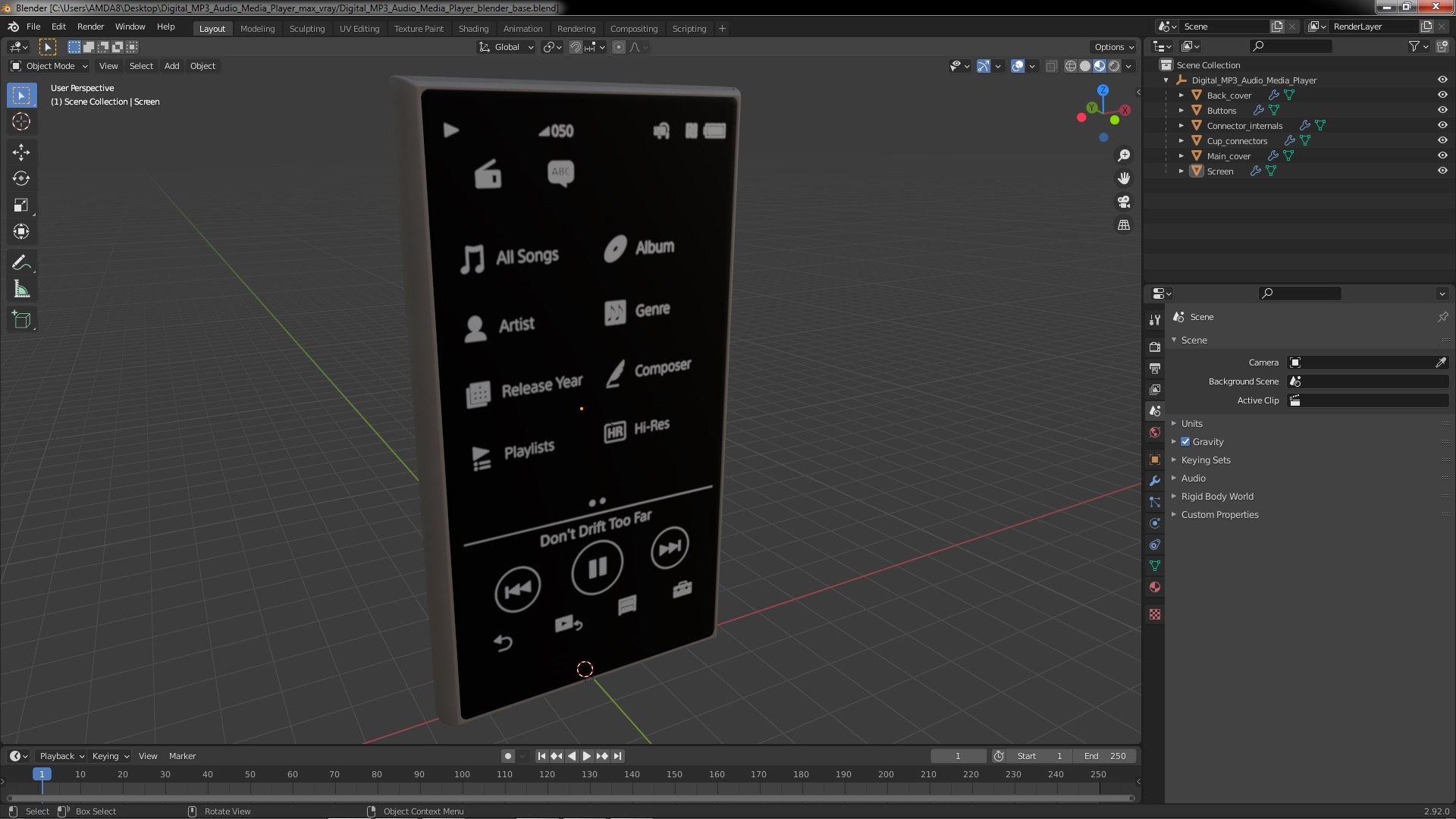 3D Digital MP3 Audio Media Player - TurboSquid 2130546