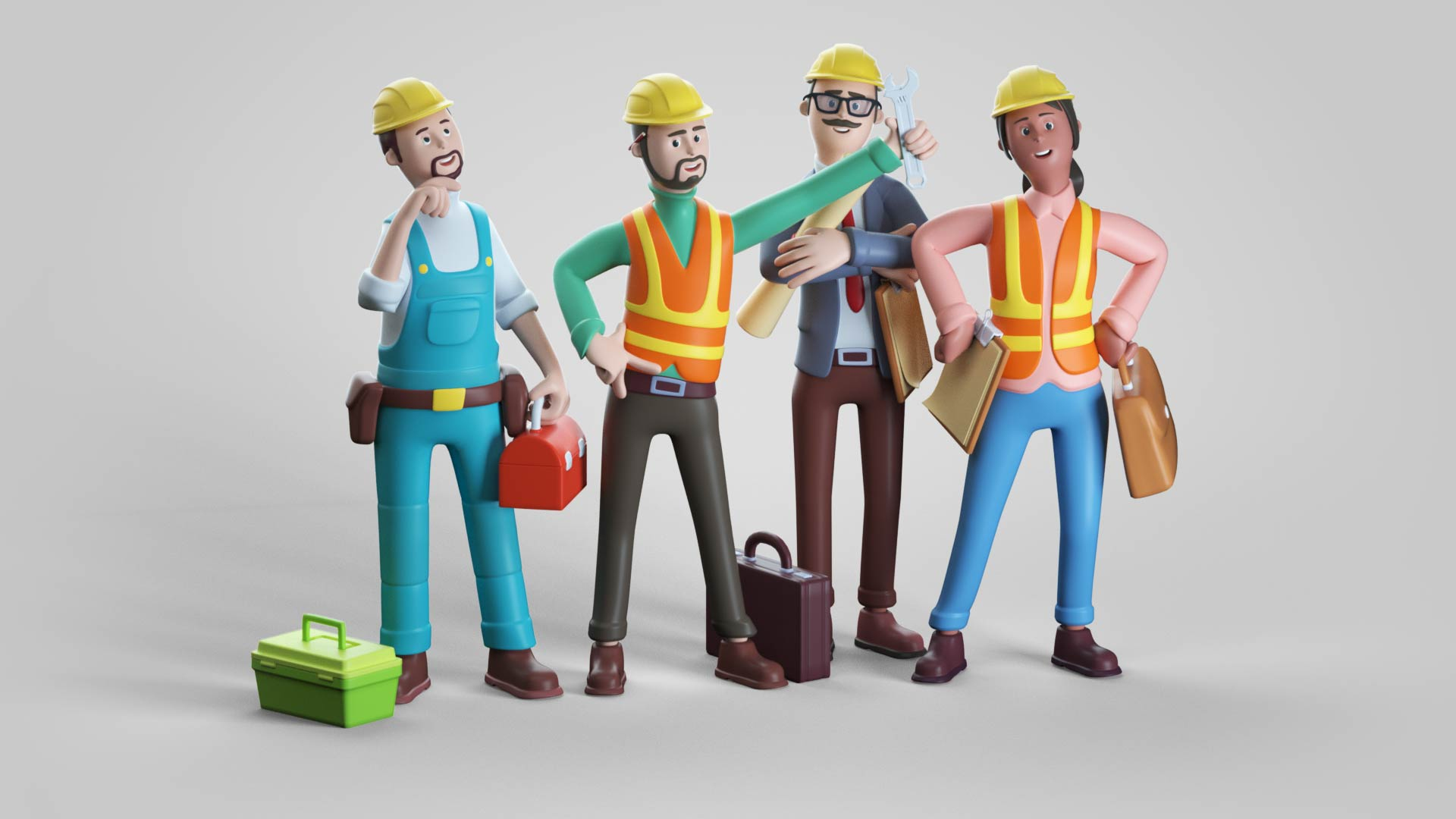 Cartoon Engineers - Rigged 3D Model - TurboSquid 1998573