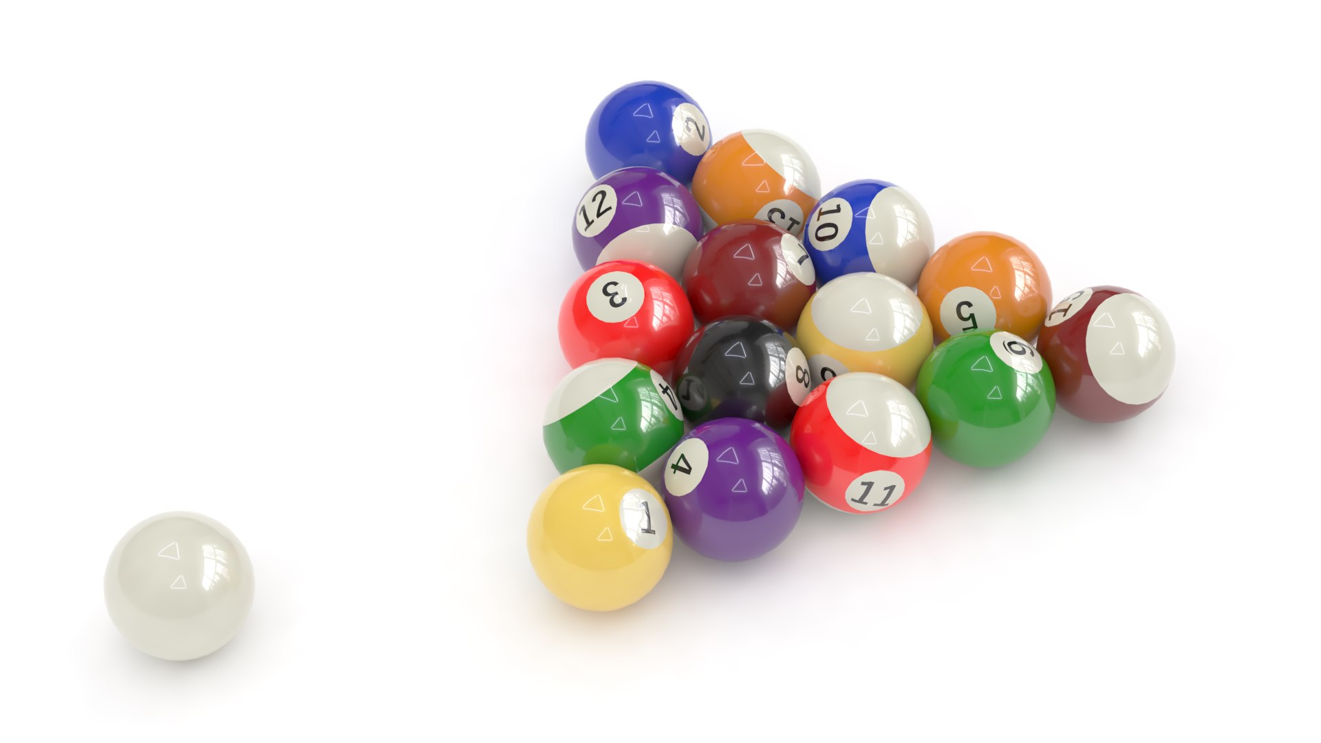 15 Billiards Balls In Random Position And A White Cue Ball 3D Model ...