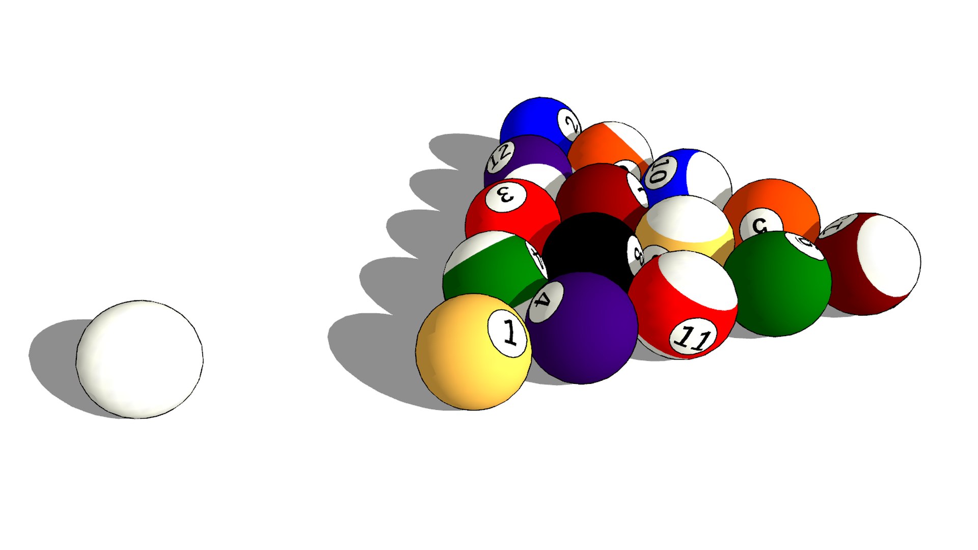 15 Billiards Balls In Random Position And A White Cue Ball 3D Model ...