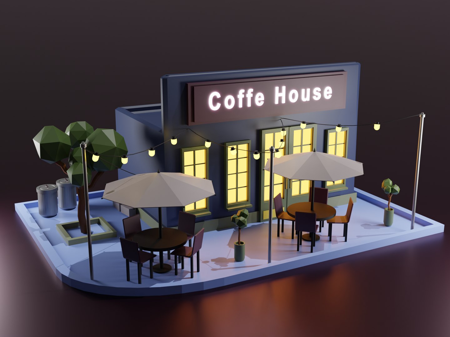 Low Poly Coffe Shop 3D Model - TurboSquid 2137127