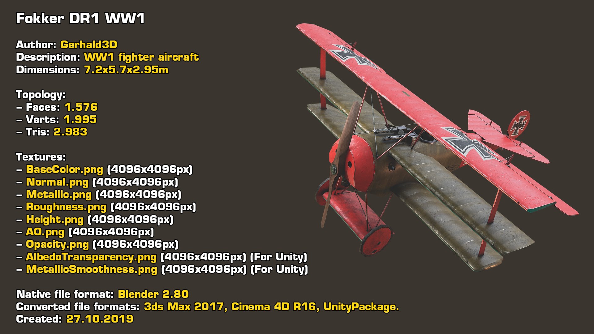 Fokker dr1 triplane ww1 model - TurboSquid 1464775