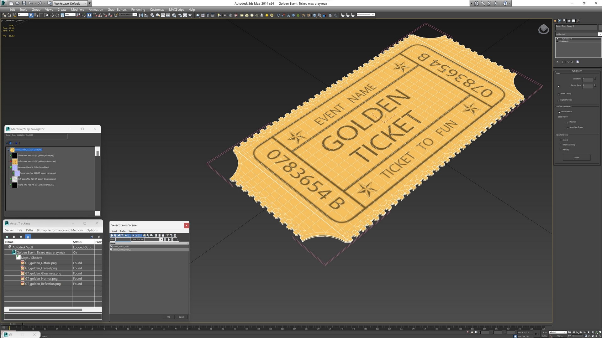 Golden Event Ticket 3D Model - TurboSquid 2238377