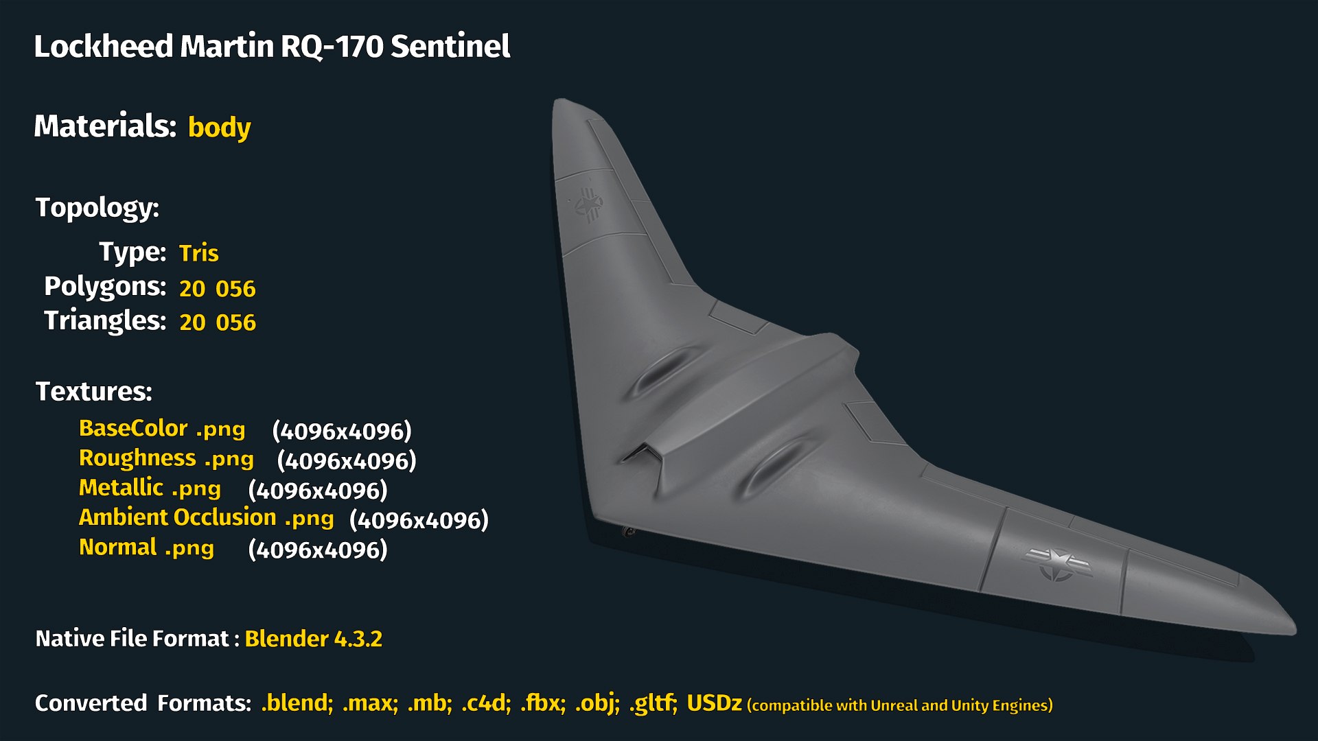 Lockheed Martin RQ-170 Sentinel 3D Model - TurboSquid 2410254