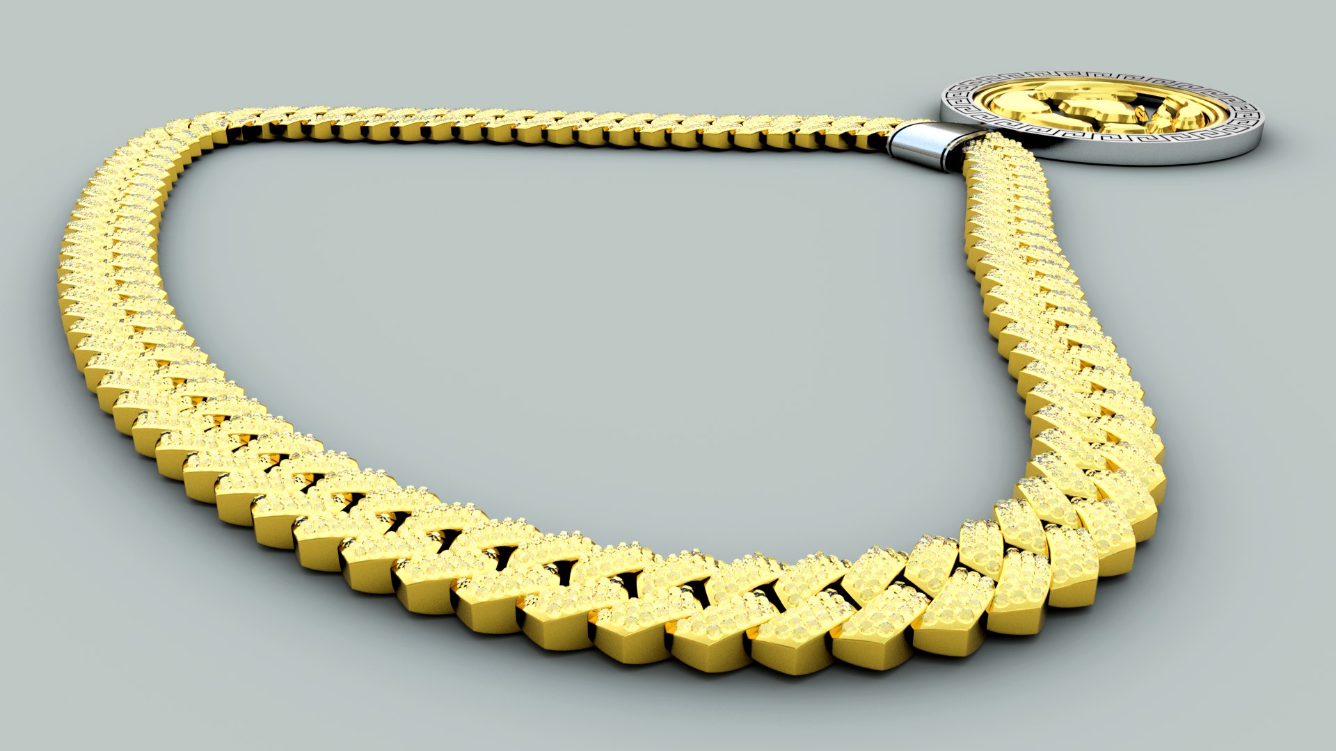 3D Gold Chain Necklace Diamond Stone Model - TurboSquid 1974384