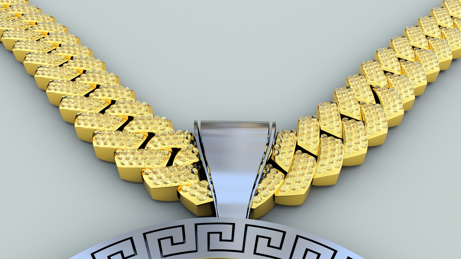 3D Gold Chain Necklace Diamond Stone Model - TurboSquid 1974384