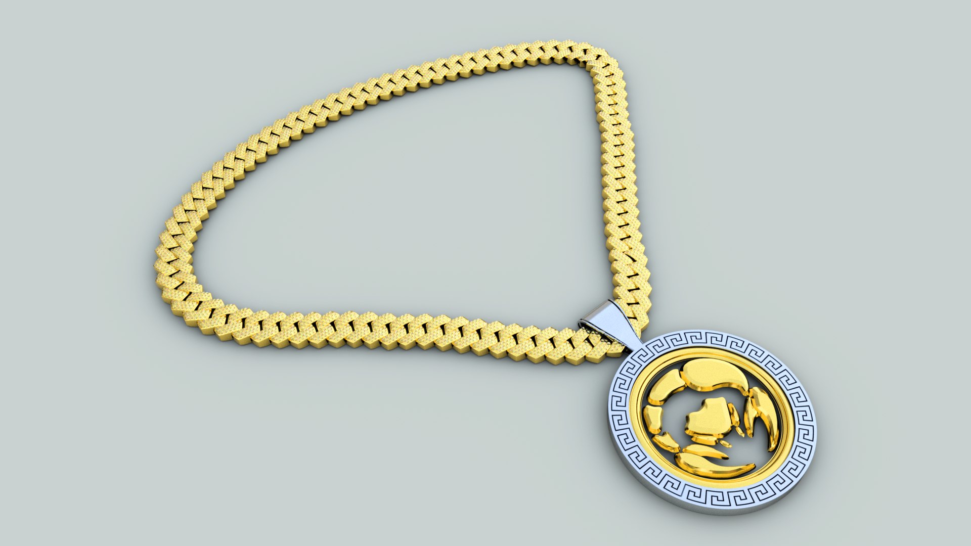 3D Gold Chain Necklace Diamond Stone Model - TurboSquid 1974384