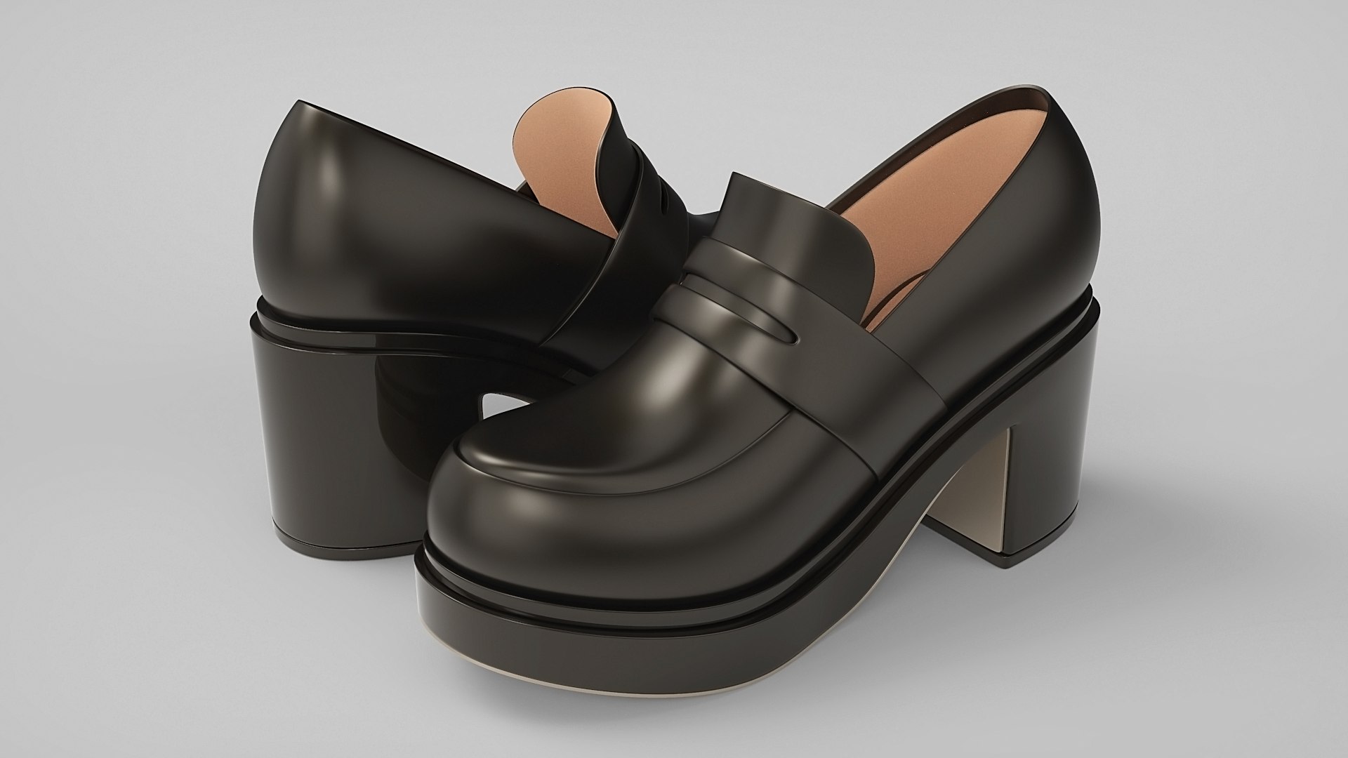 3D model Classic Anime School Girl Block Heel Loafers - TurboSquid 2024102
