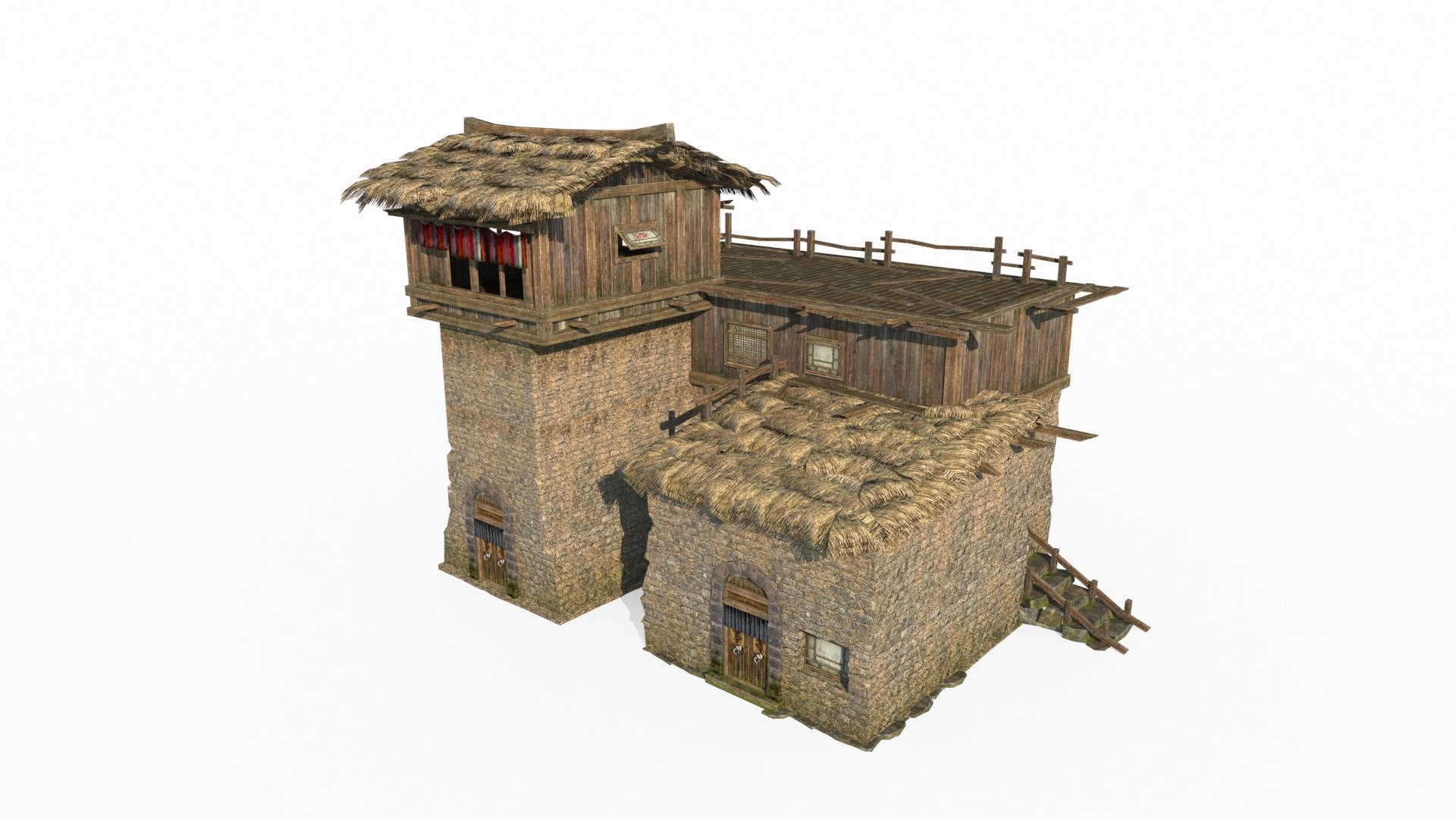 Ancient Asian Architecture Thatched Houses Brick Stone Model ...