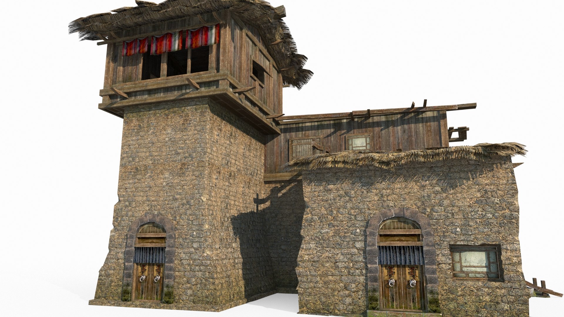 Ancient Asian Architecture Thatched Houses Brick Stone Model ...