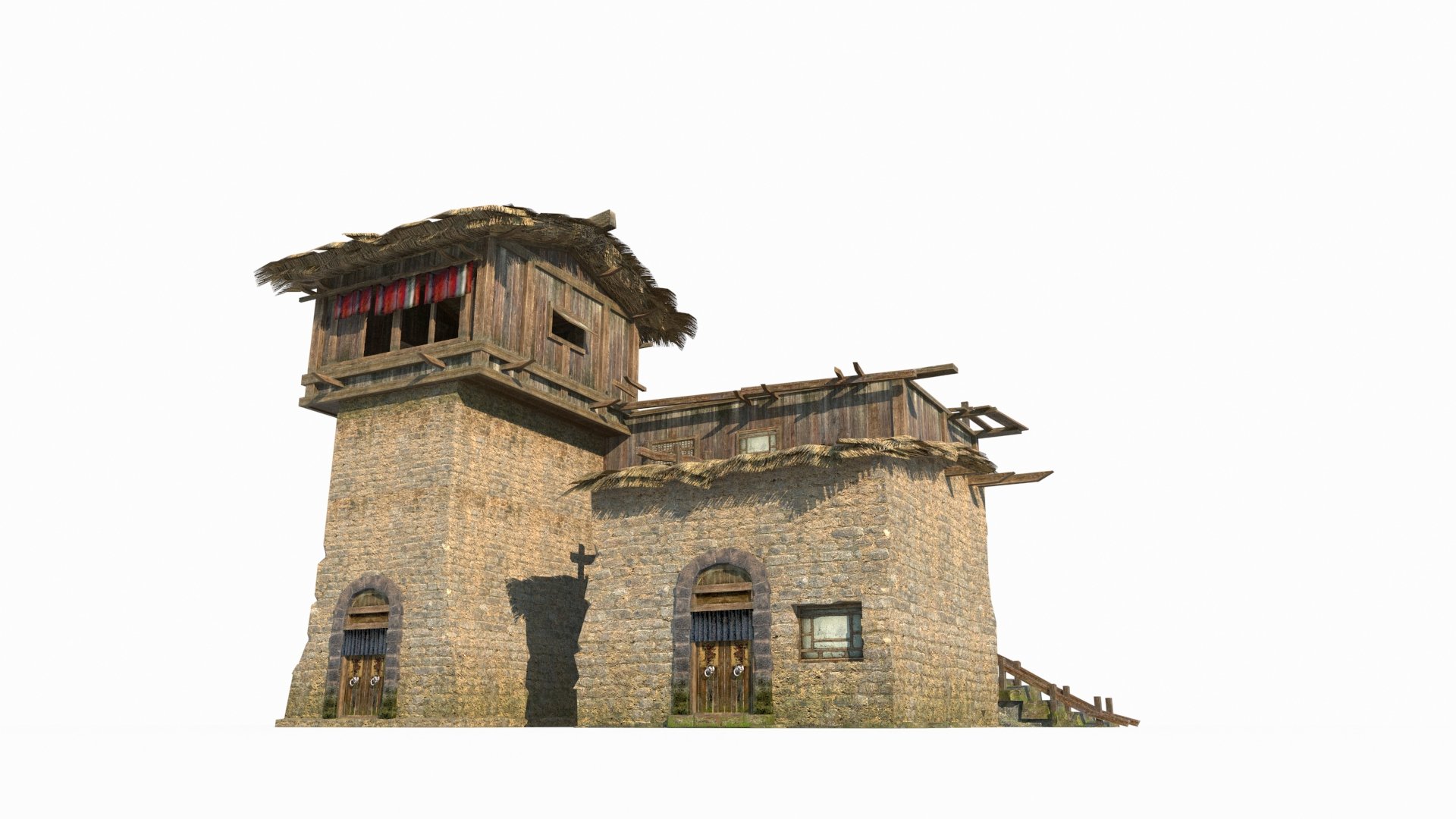 Ancient Asian Architecture Thatched Houses Brick Stone Model ...
