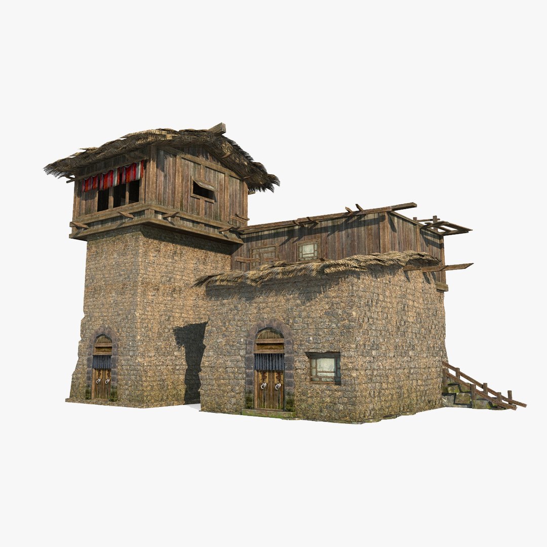 Ancient Asian Architecture Thatched Houses Brick Stone Model ...