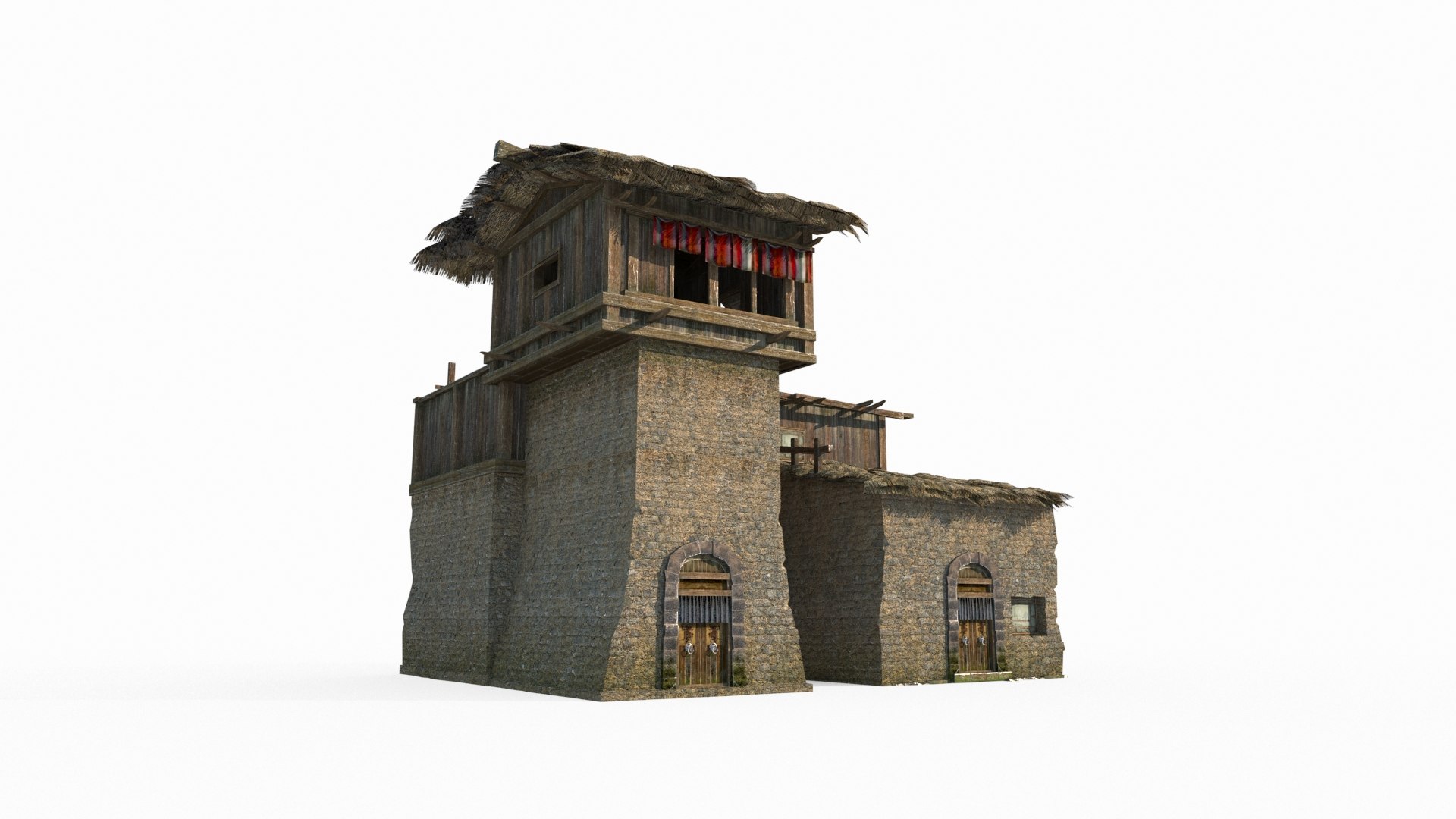 Ancient Asian Architecture Thatched Houses Brick Stone Model ...
