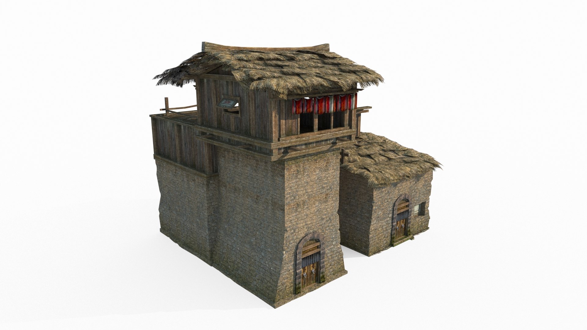 Ancient Asian Architecture Thatched Houses Brick Stone Model ...