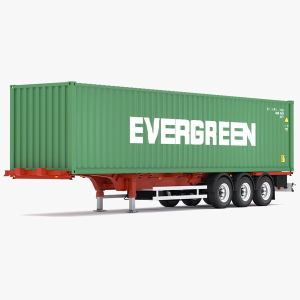 3D Chassis Semi Trailer with Evergreen Shipping Container model ...