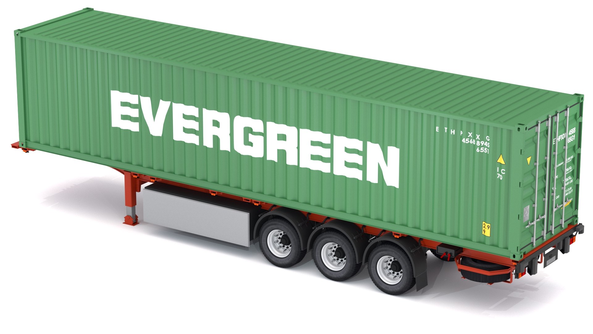 3D Chassis Semi Trailer with Evergreen Shipping Container model ...