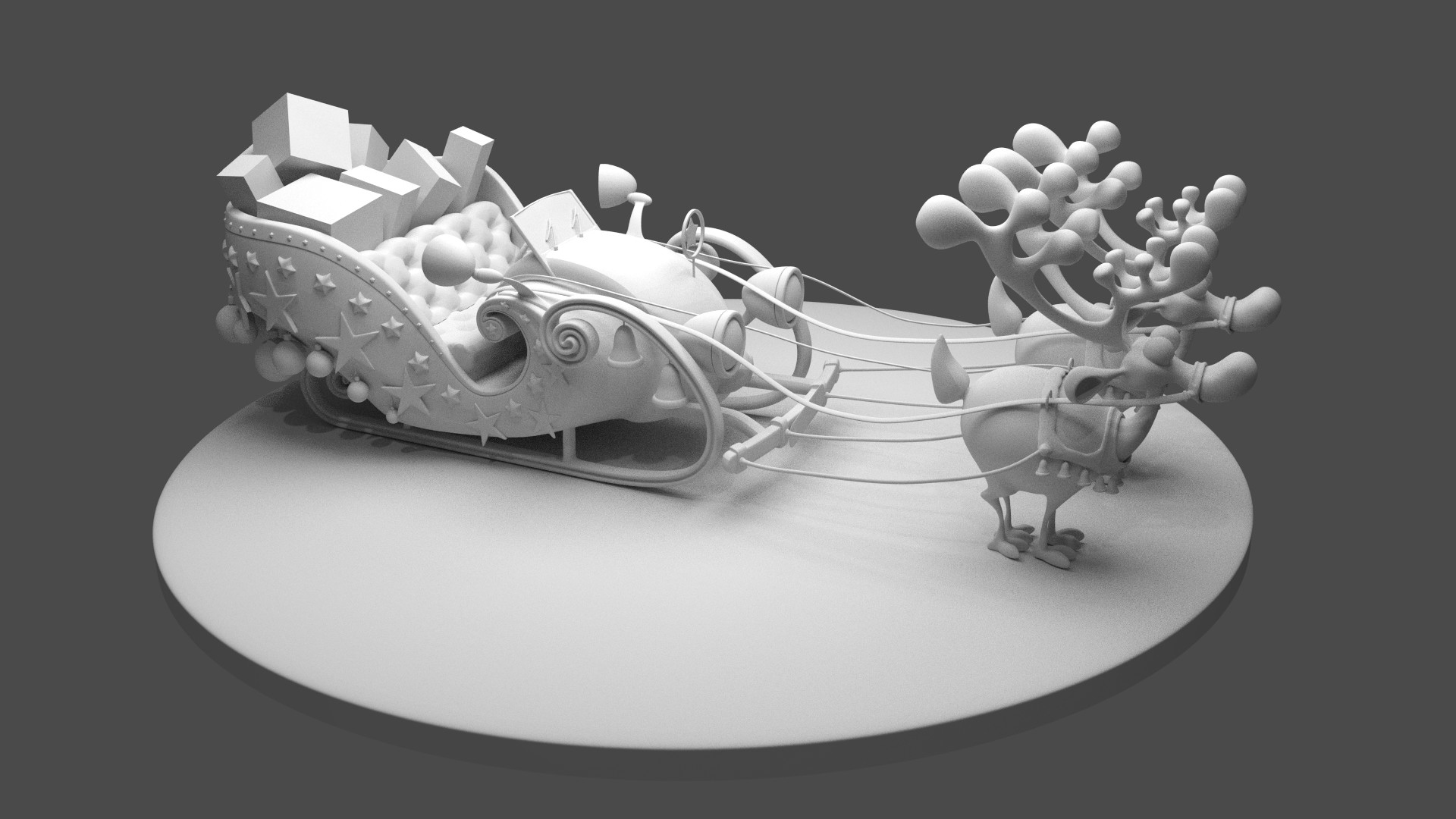 Sleigh Santa Claus Reindeer 3d Model