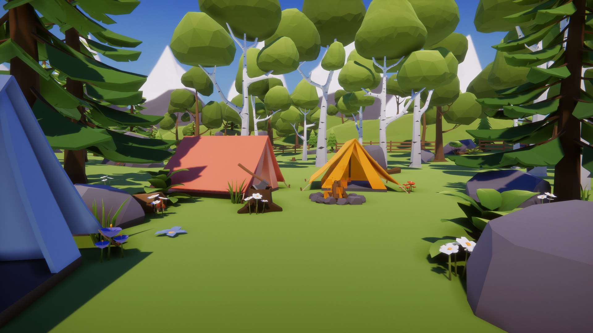 3D Low Poly Nature - 4 Seasons Trees Grass Rocks Terrian Plants Model ...