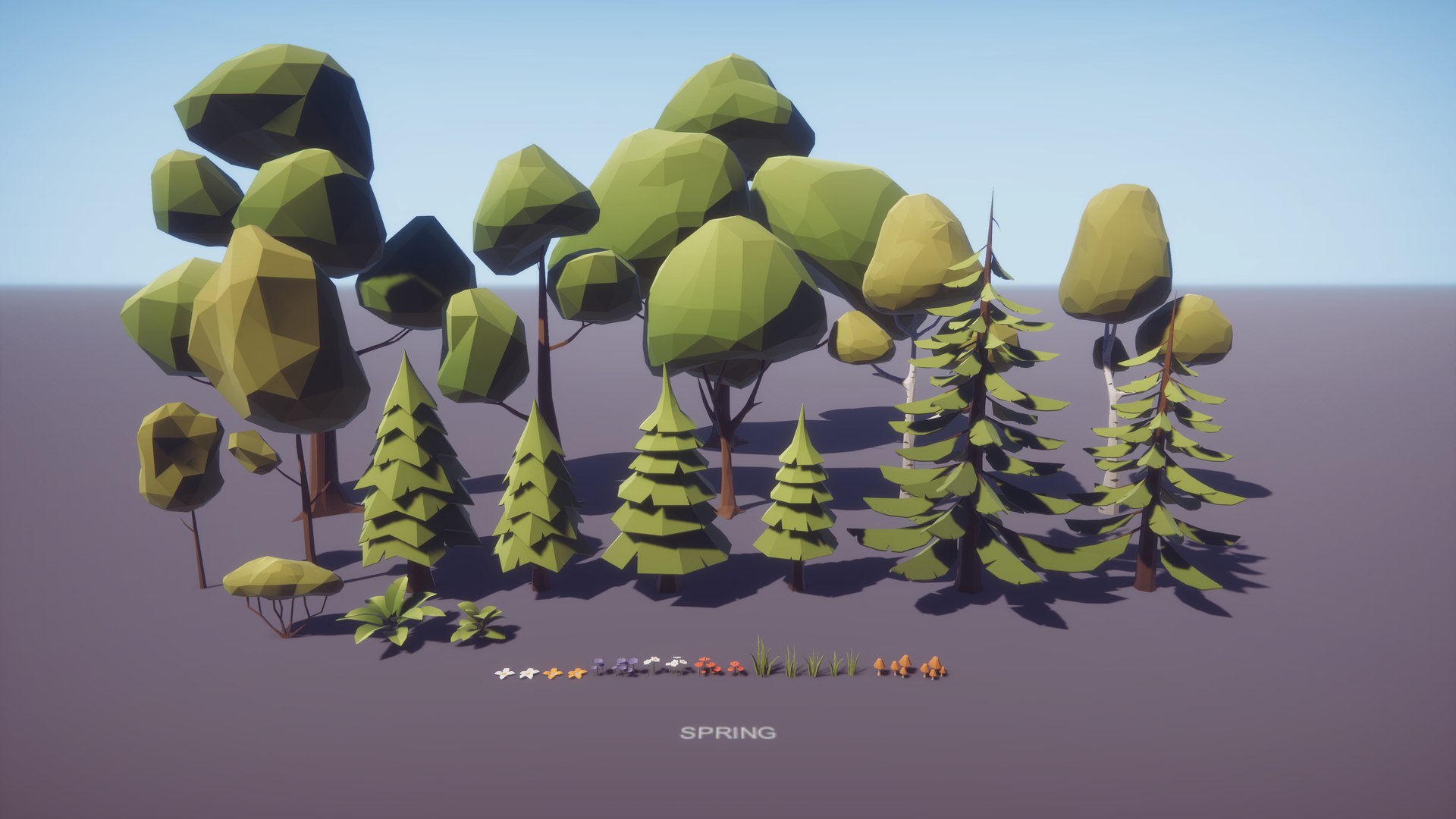 3D Low Poly Nature - 4 Seasons Trees Grass Rocks Terrian Plants model ...