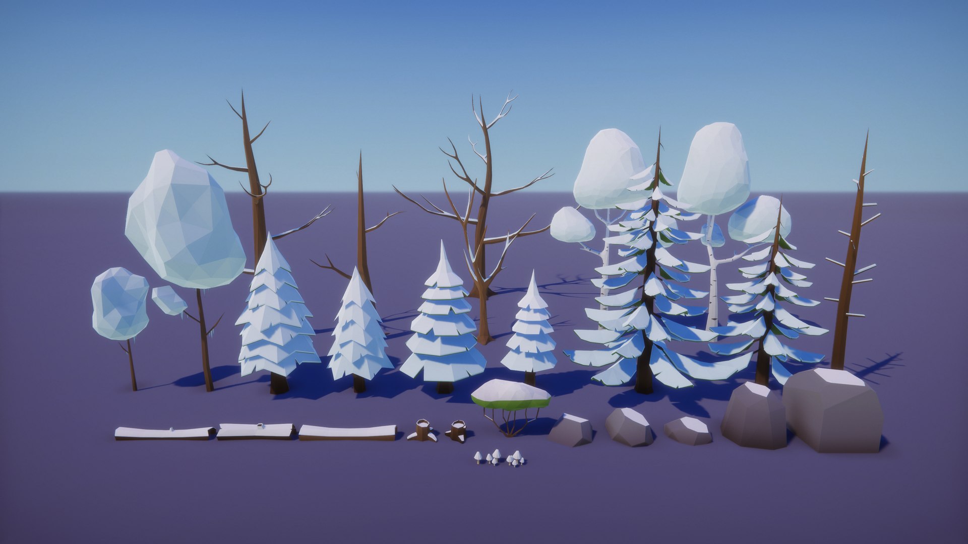 3D Low Poly Nature - 4 Seasons Trees Grass Rocks Terrian Plants Model ...