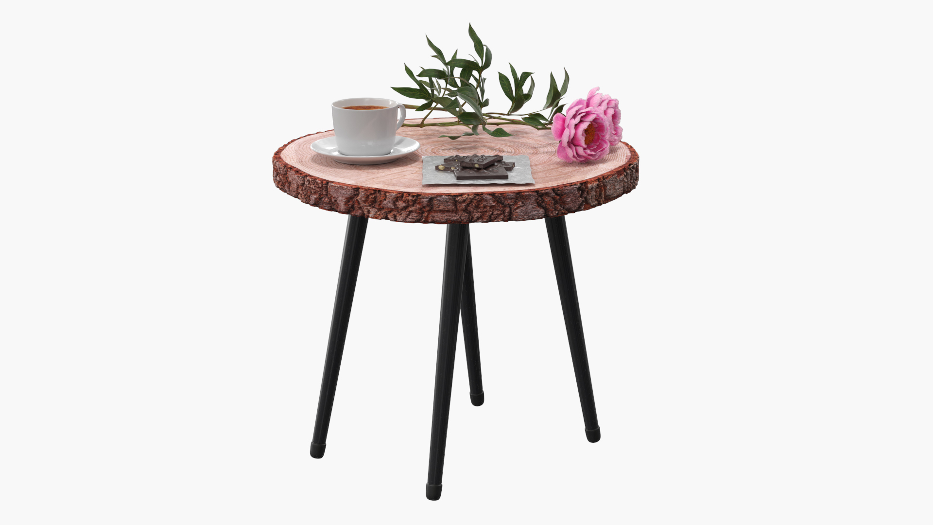 3D Decorative Wooden Table With Flowers Coffee And Chocolate Model ...