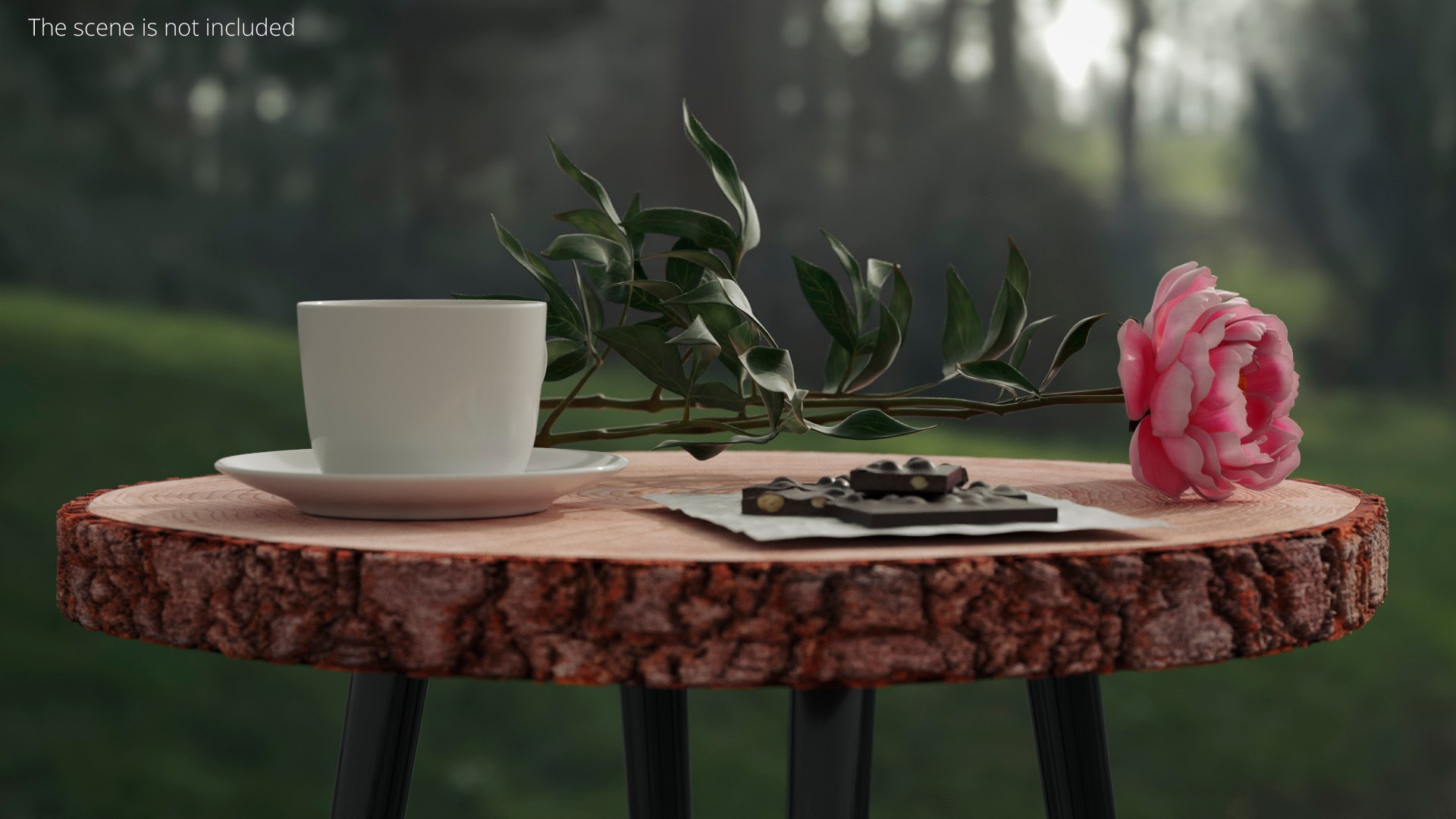 3D Decorative Wooden Table With Flowers Coffee And Chocolate Model ...