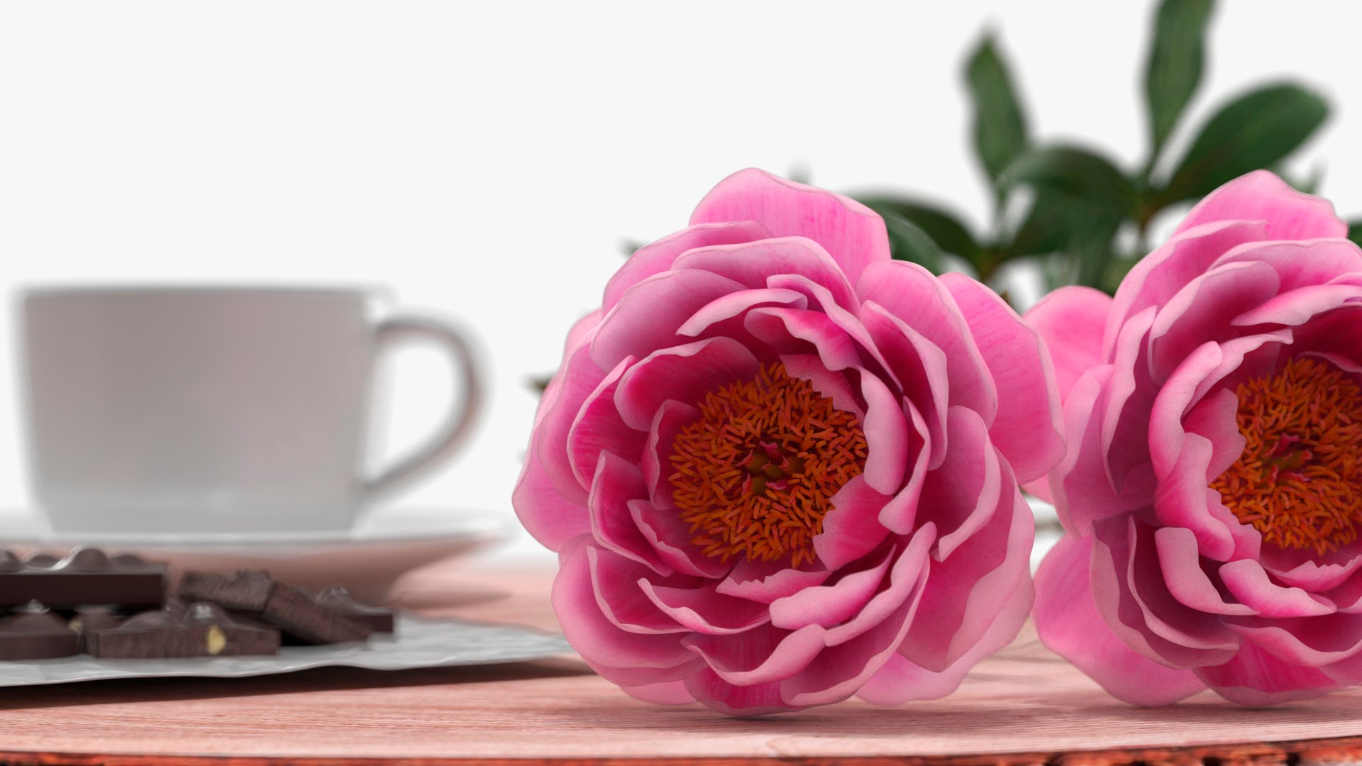 3D Decorative Wooden Table With Flowers Coffee And Chocolate Model ...