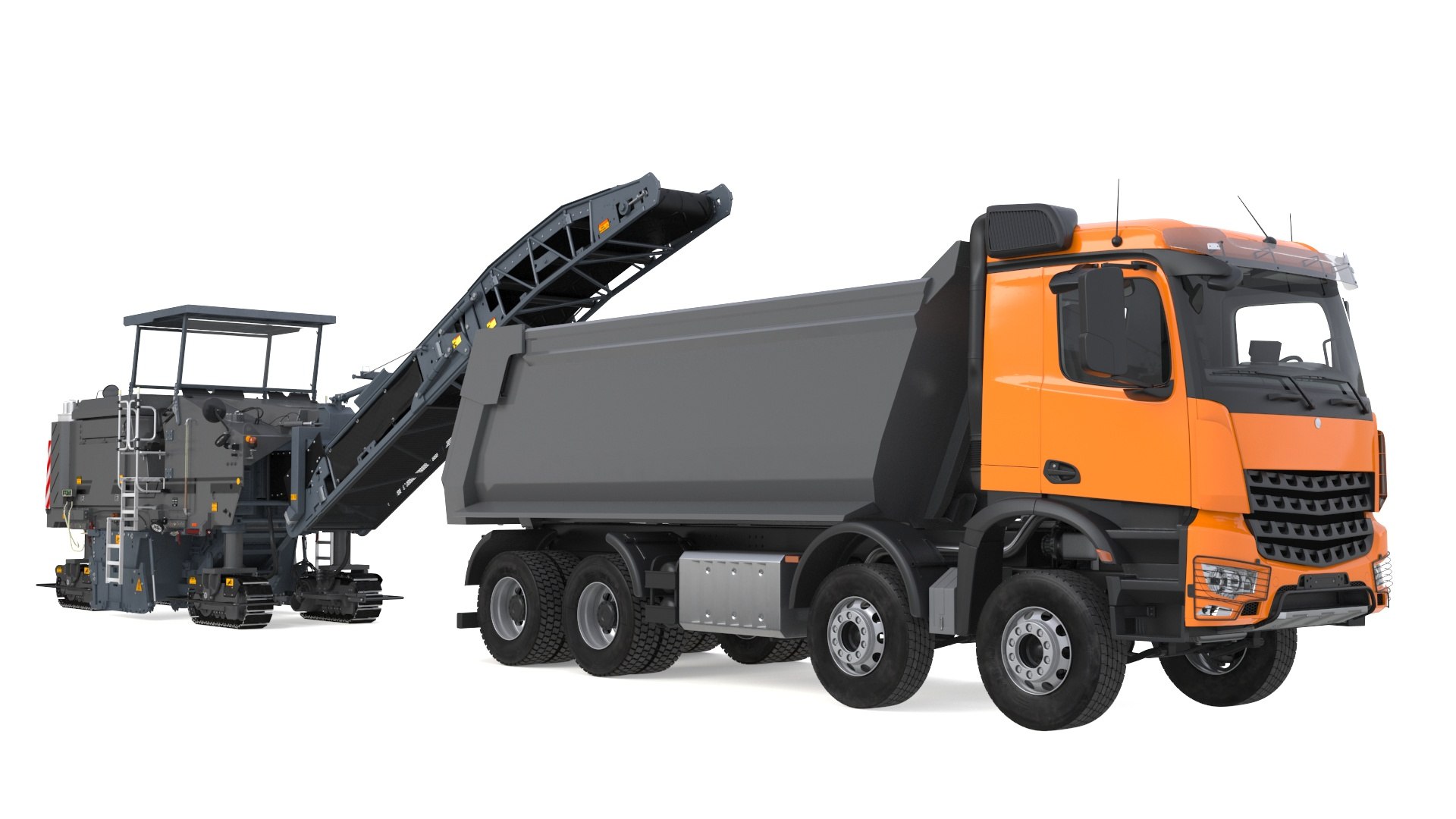 3D Road Milling Machine Loads Milled Asphalt Into The Dump Truck ...