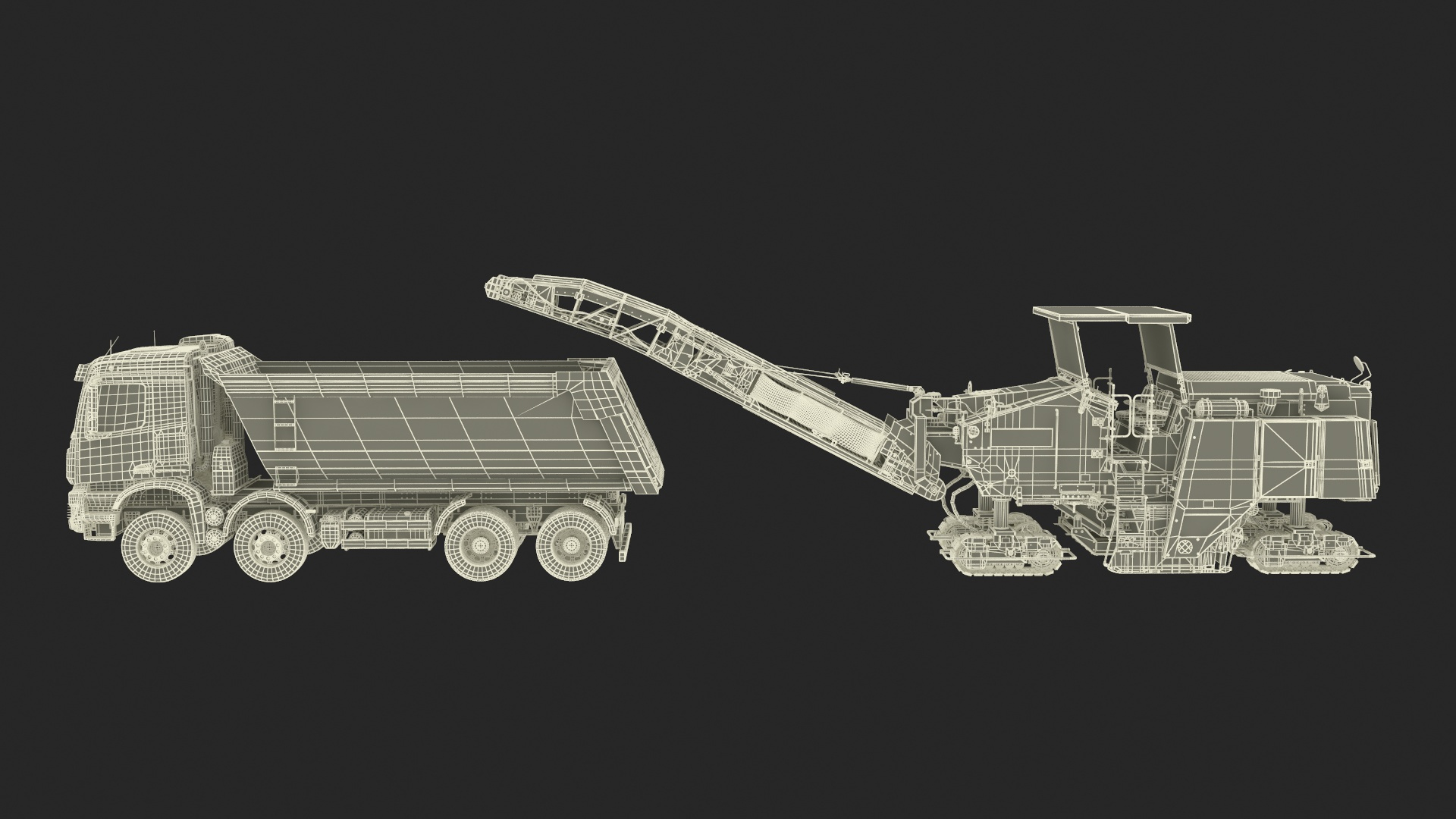 3D Road Milling Machine Loads Milled Asphalt Into The Dump Truck ...