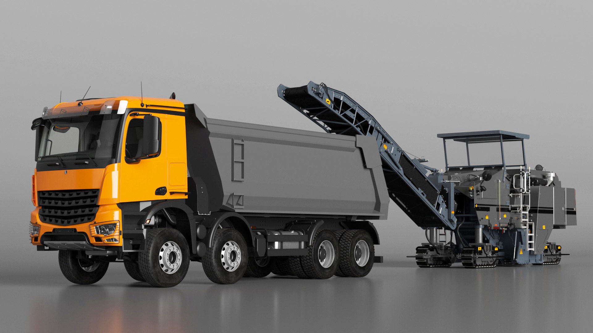 3D Road Milling Machine Loads Milled Asphalt Into The Dump Truck ...