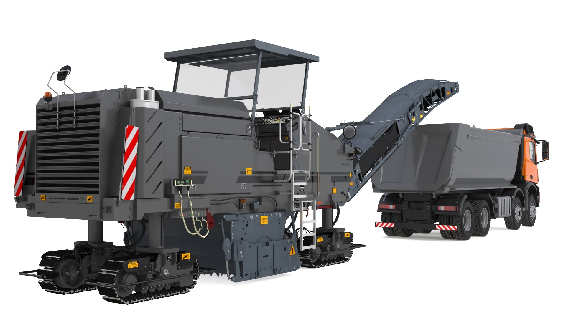 3D Road Milling Machine Loads Milled Asphalt Into The Dump Truck ...