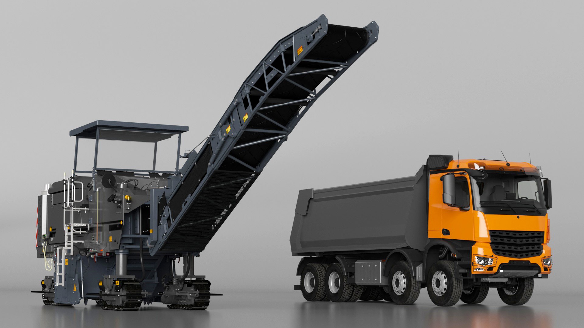 3D Road Milling Machine Loads Milled Asphalt Into The Dump Truck ...