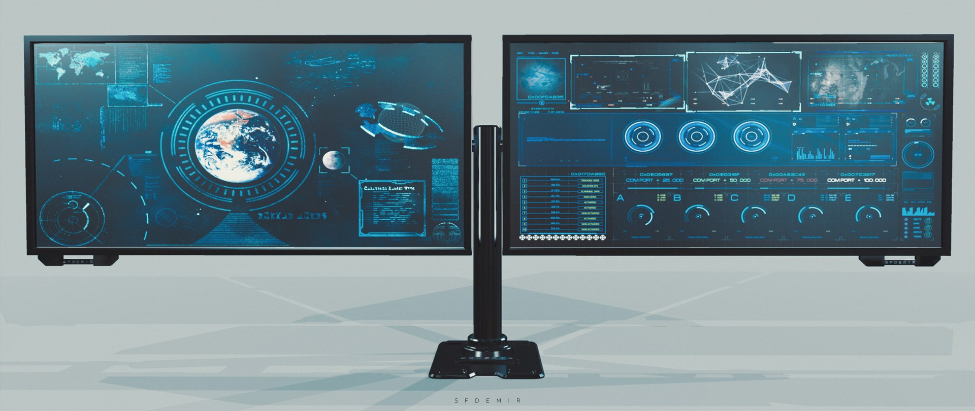 3D Dual Sci-Fi Monitor Model - TurboSquid 1750762