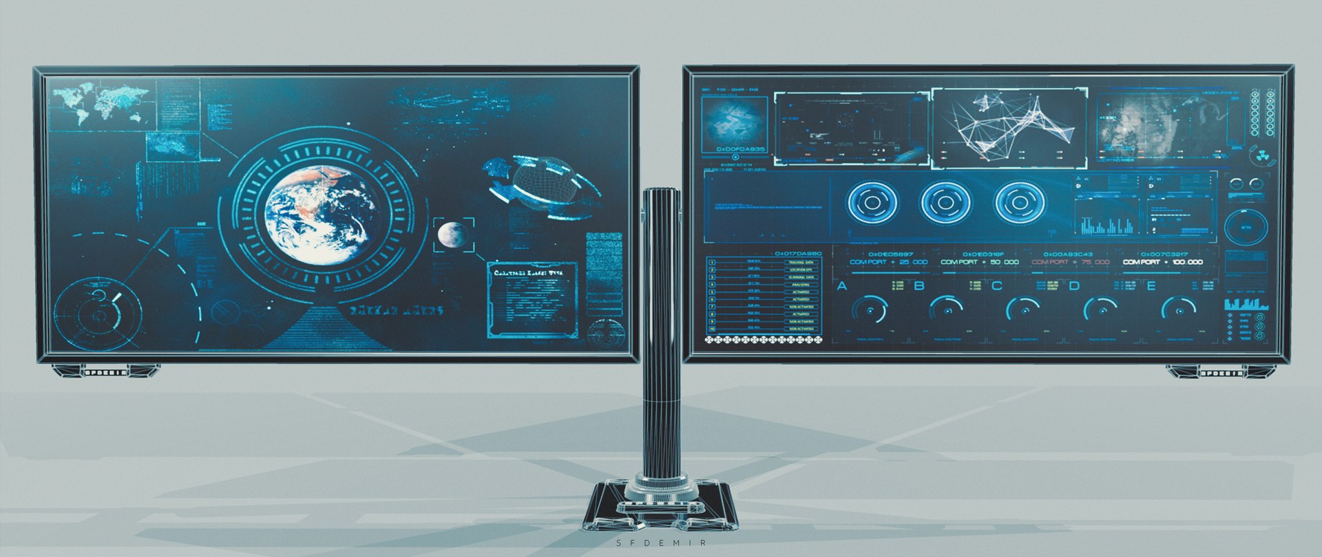 3D Dual Sci-Fi Monitor Model - TurboSquid 1750762