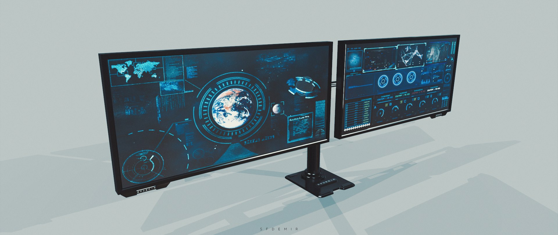 3D Dual Sci-Fi Monitor Model - TurboSquid 1750762