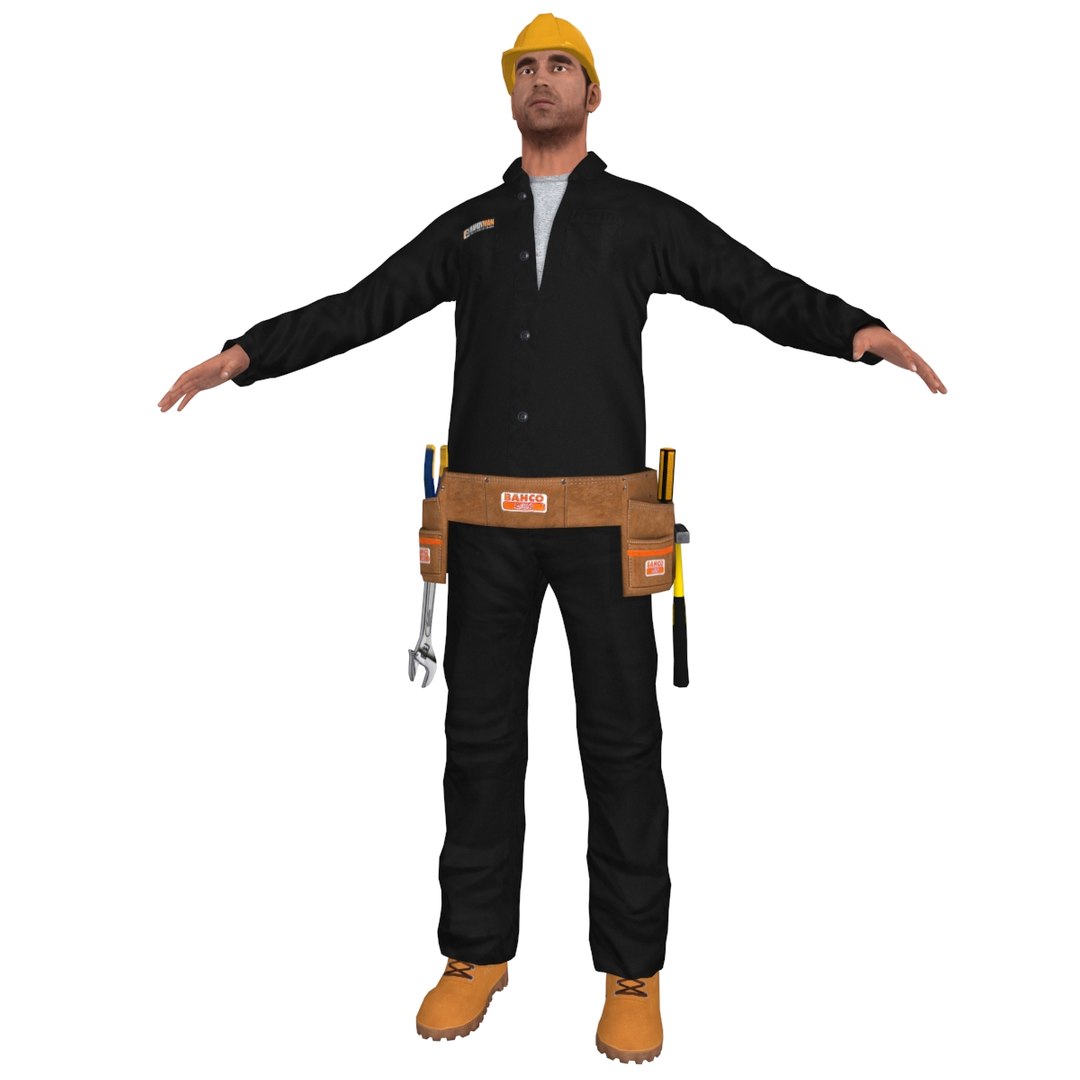 3d model rigged worker lods s