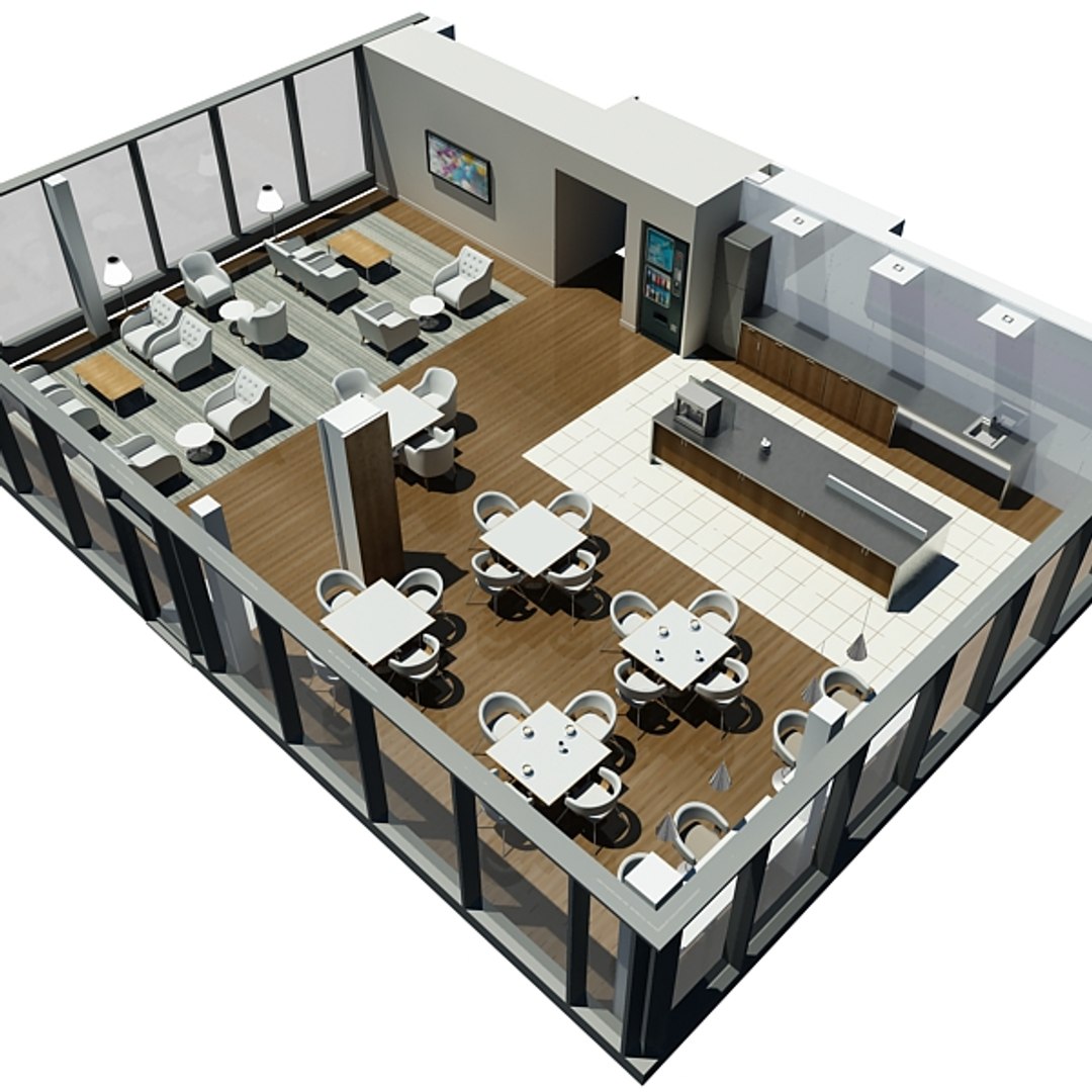 Cafe Cafeteria 3d Model