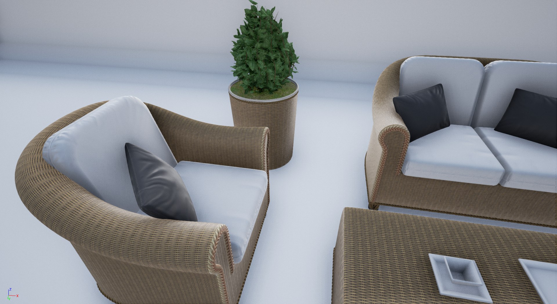 Wicker Fur Pack Sofa Armchair 3d Fbx