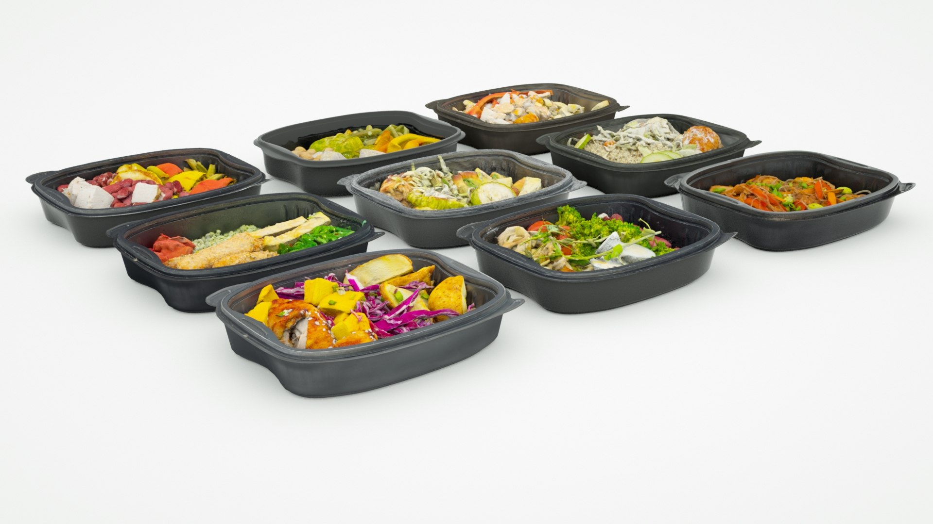 3D Lunch Box Poke Bowl 9 Items Collection Food Dinner Model ...