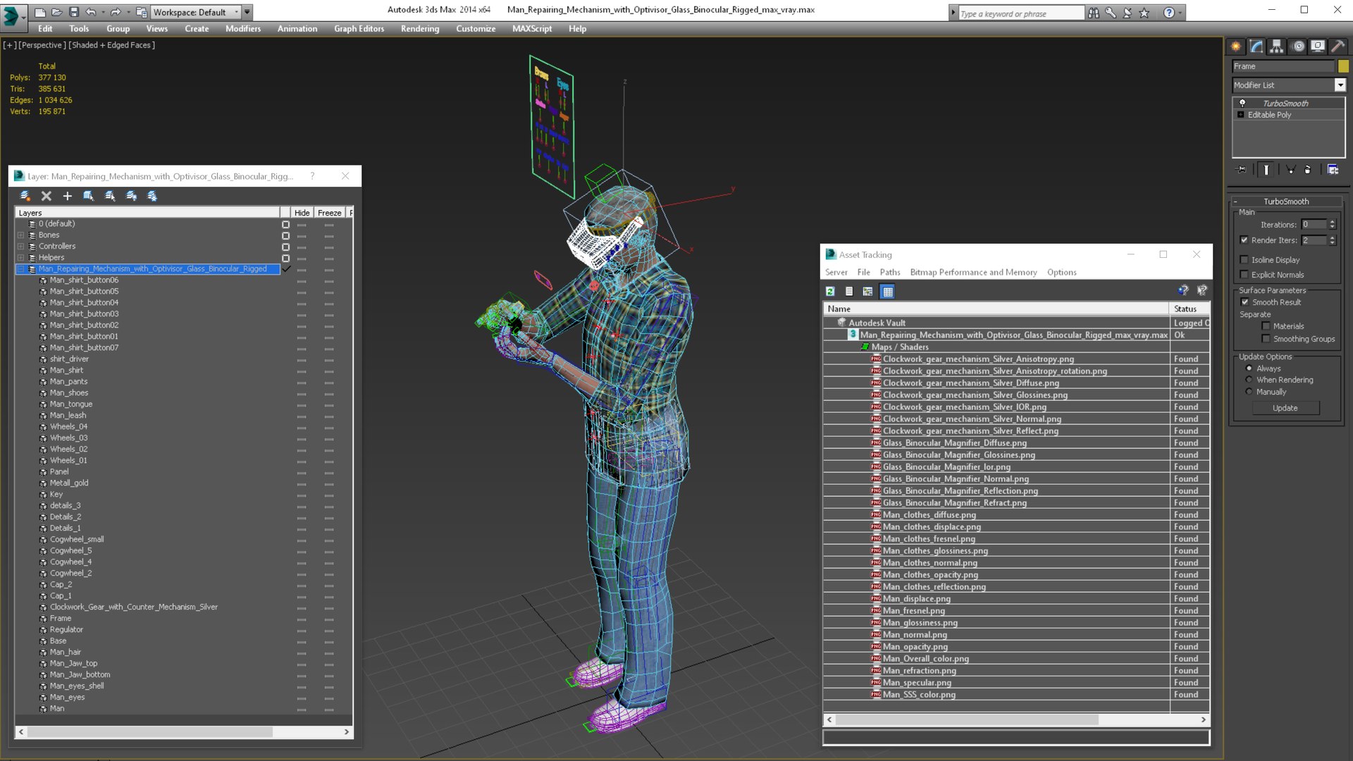 3D Man Repairing Mechanism with Optivisor Glass Binocular Rigged ...
