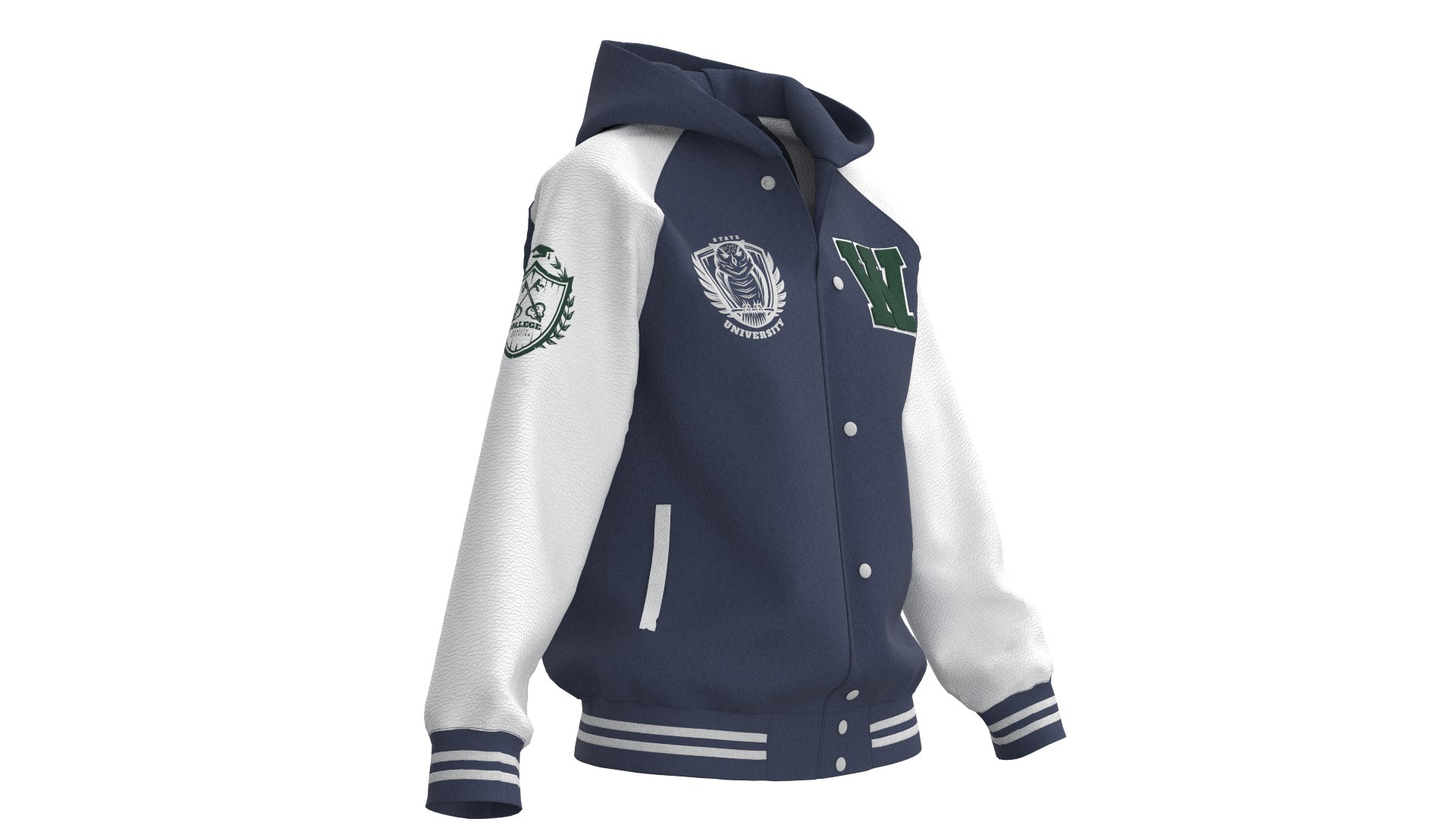 Female Raglan Varsity Jacket 3D - TurboSquid 2200680