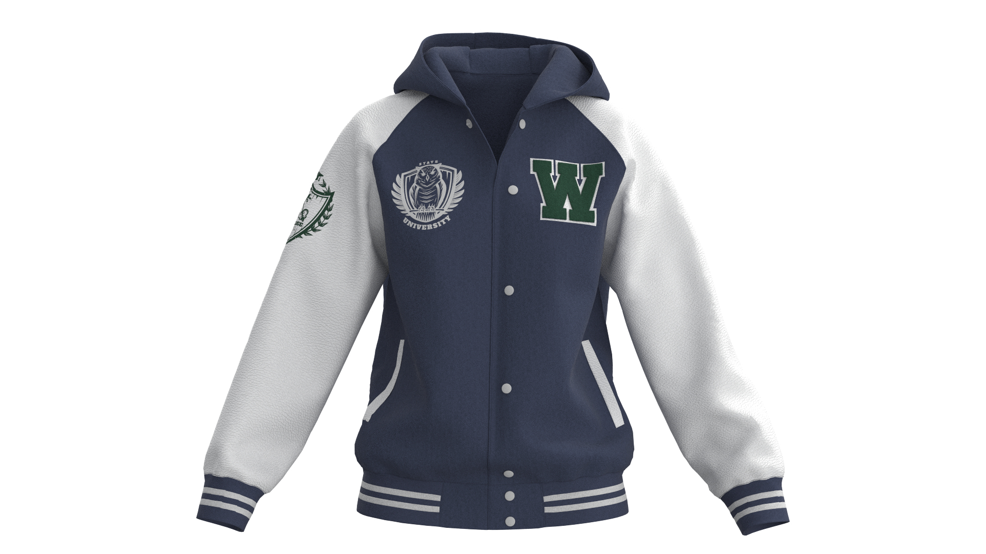 Female Raglan Varsity Jacket 3D - TurboSquid 2200680