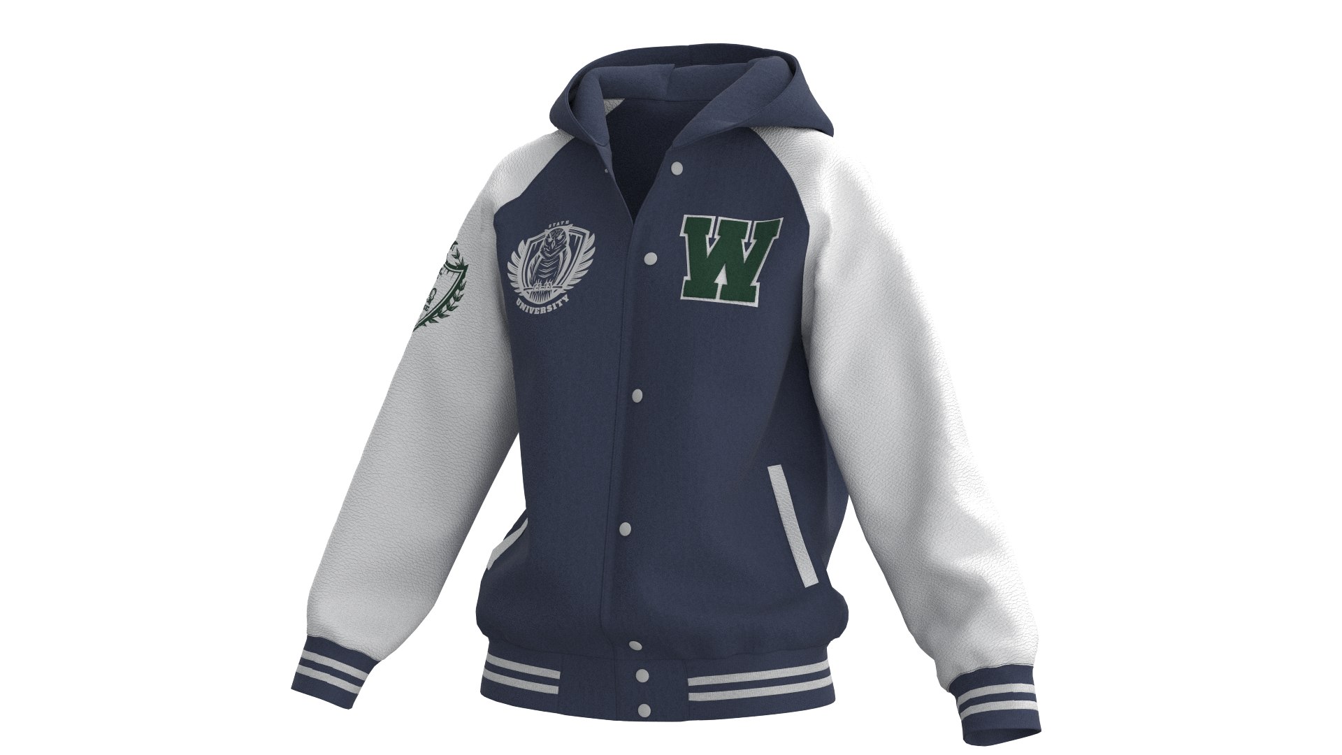 Female Raglan Varsity Jacket 3D - TurboSquid 2200680