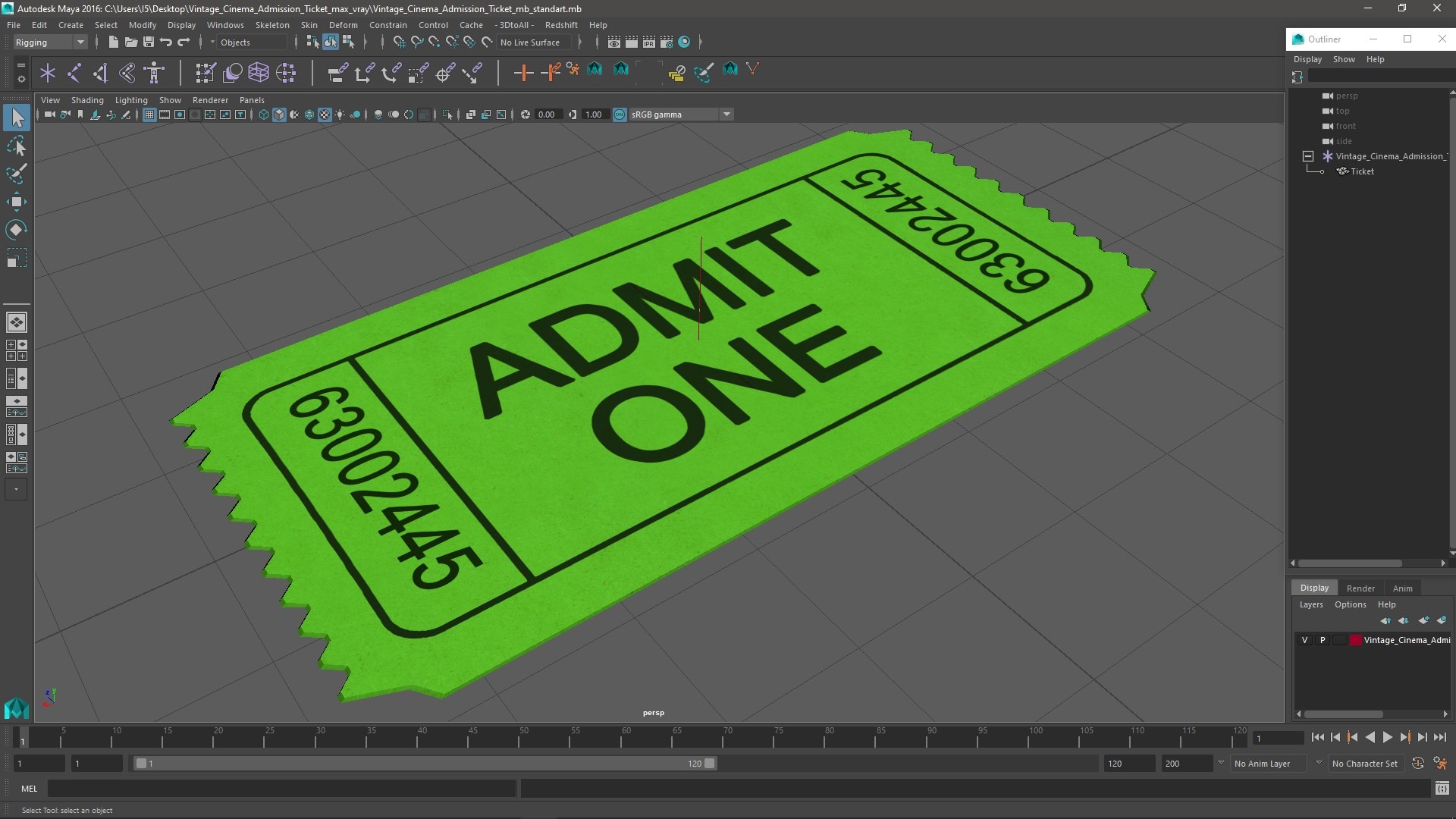 Vintage Cinema Admission Ticket 3D Model - TurboSquid 2217094