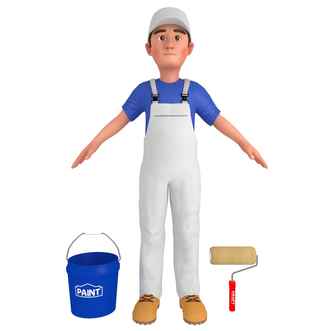 3D Cartoon Paint Worker Model - TurboSquid 1356210