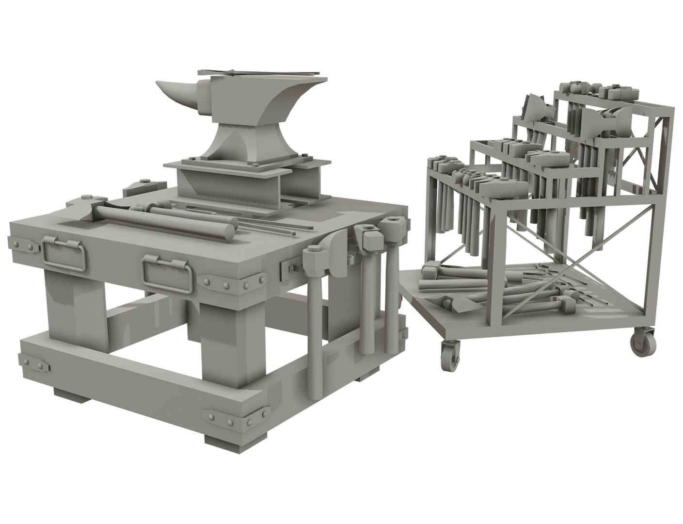 3D Anvil With Ironwork Tools And Rack 2 Model - TurboSquid 2304166