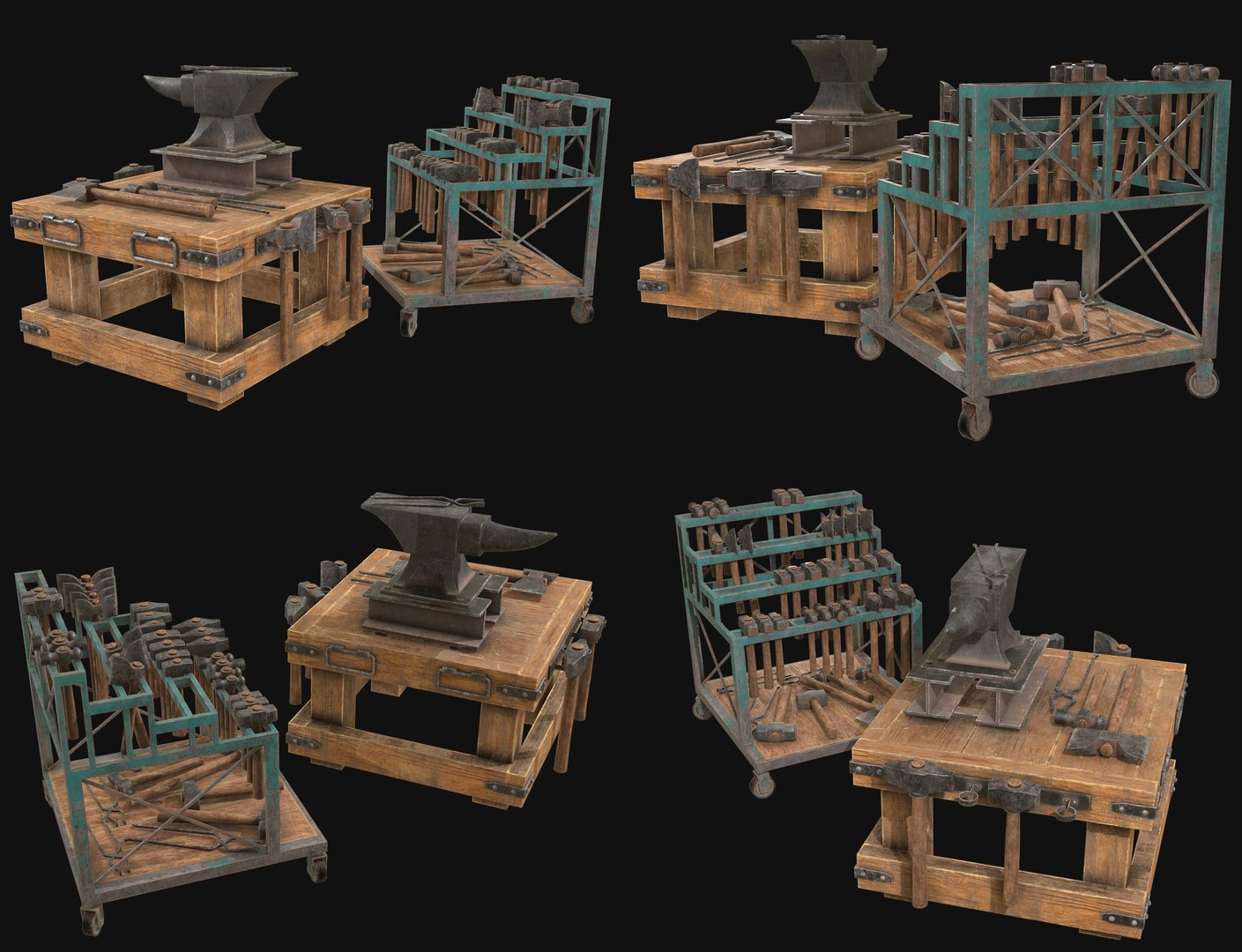 3D Anvil With Ironwork Tools And Rack 2 Model - TurboSquid 2304166