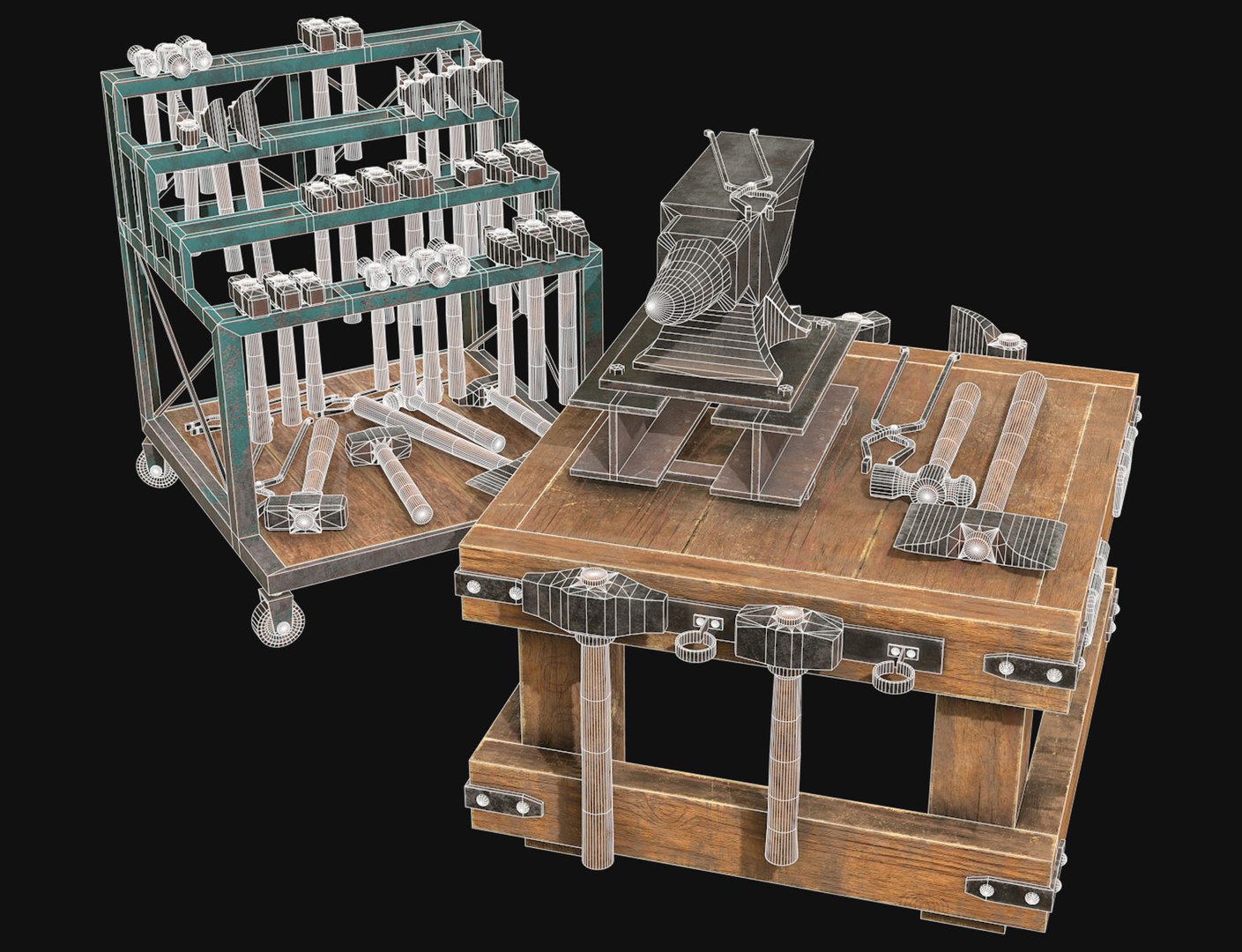 3D Anvil With Ironwork Tools And Rack 2 Model - TurboSquid 2304166