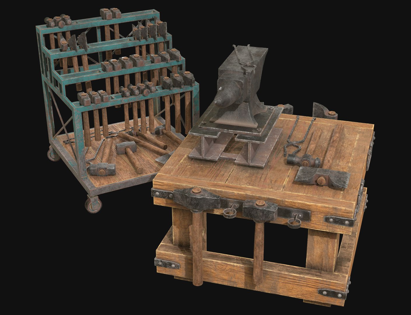 3D Anvil With Ironwork Tools And Rack 2 Model - TurboSquid 2304166